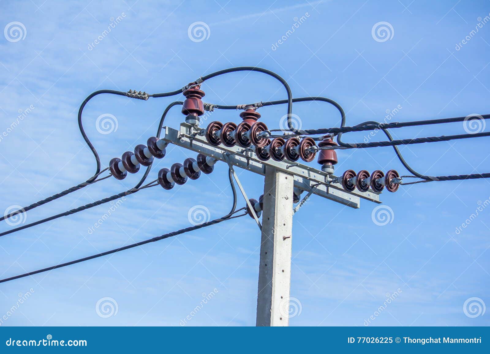 Electric Pole with Blue Sky Background Stock Image - Image of cable ...