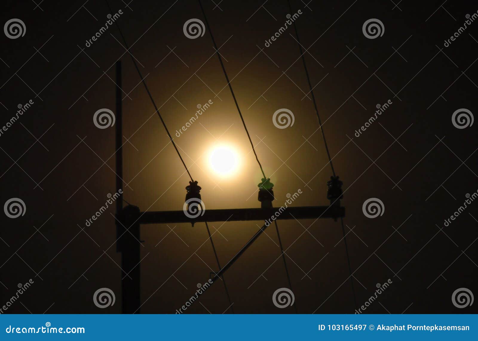 Electric Pole and Cable with Full Moon Background in Night Stock Image ...