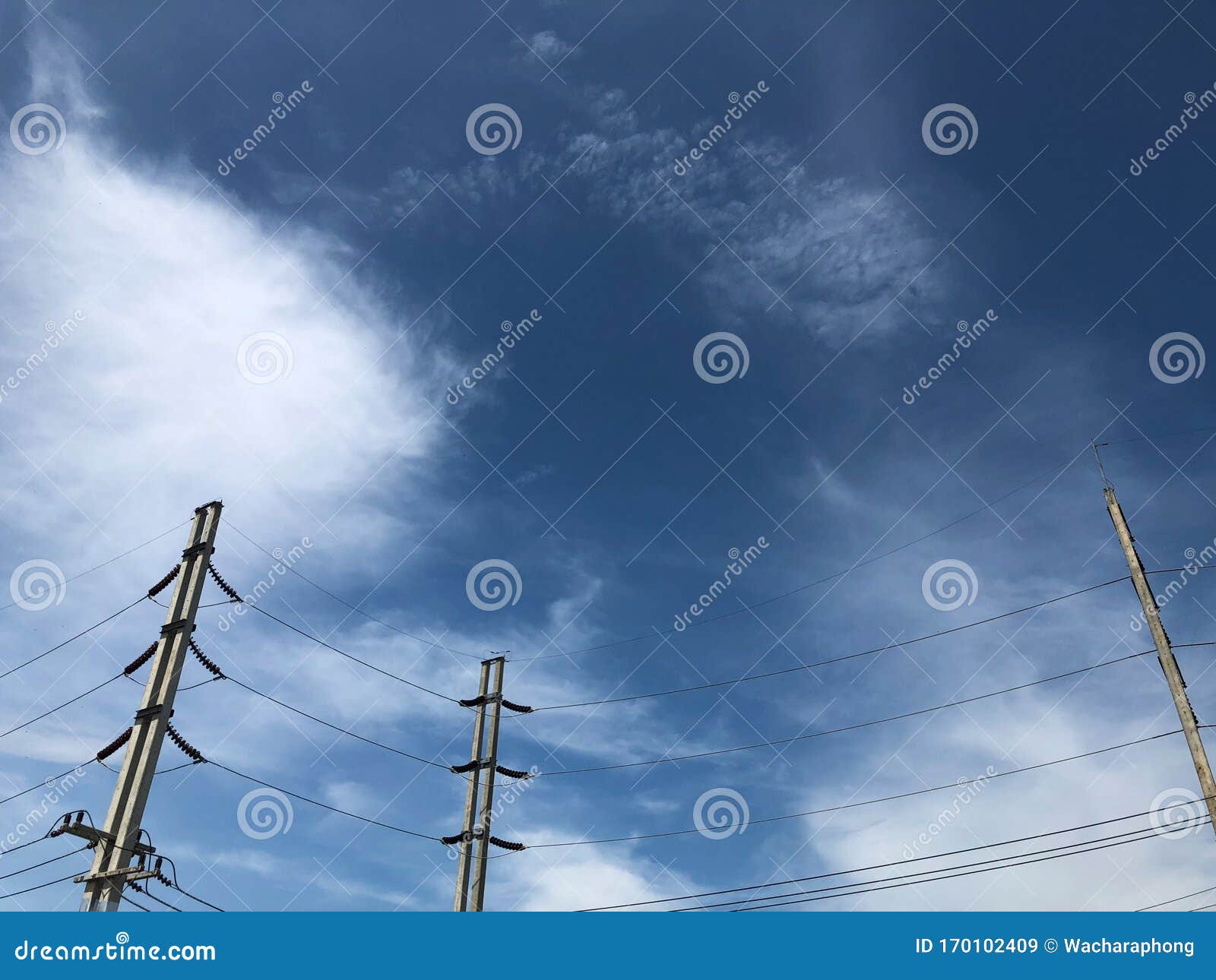 Electric Pole and Cable Lines Stock Image - Image of station, power ...