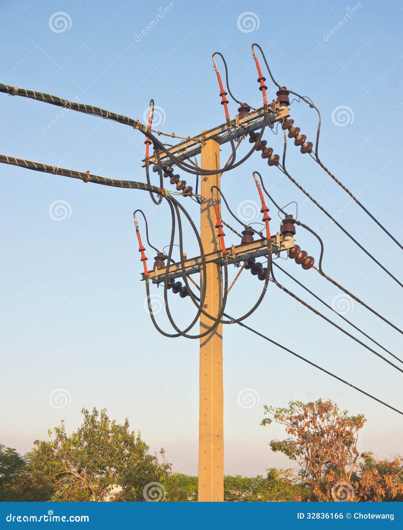 Electric Pole and Cable Wiring Stock Photo - Image of mast, ceramic ...
