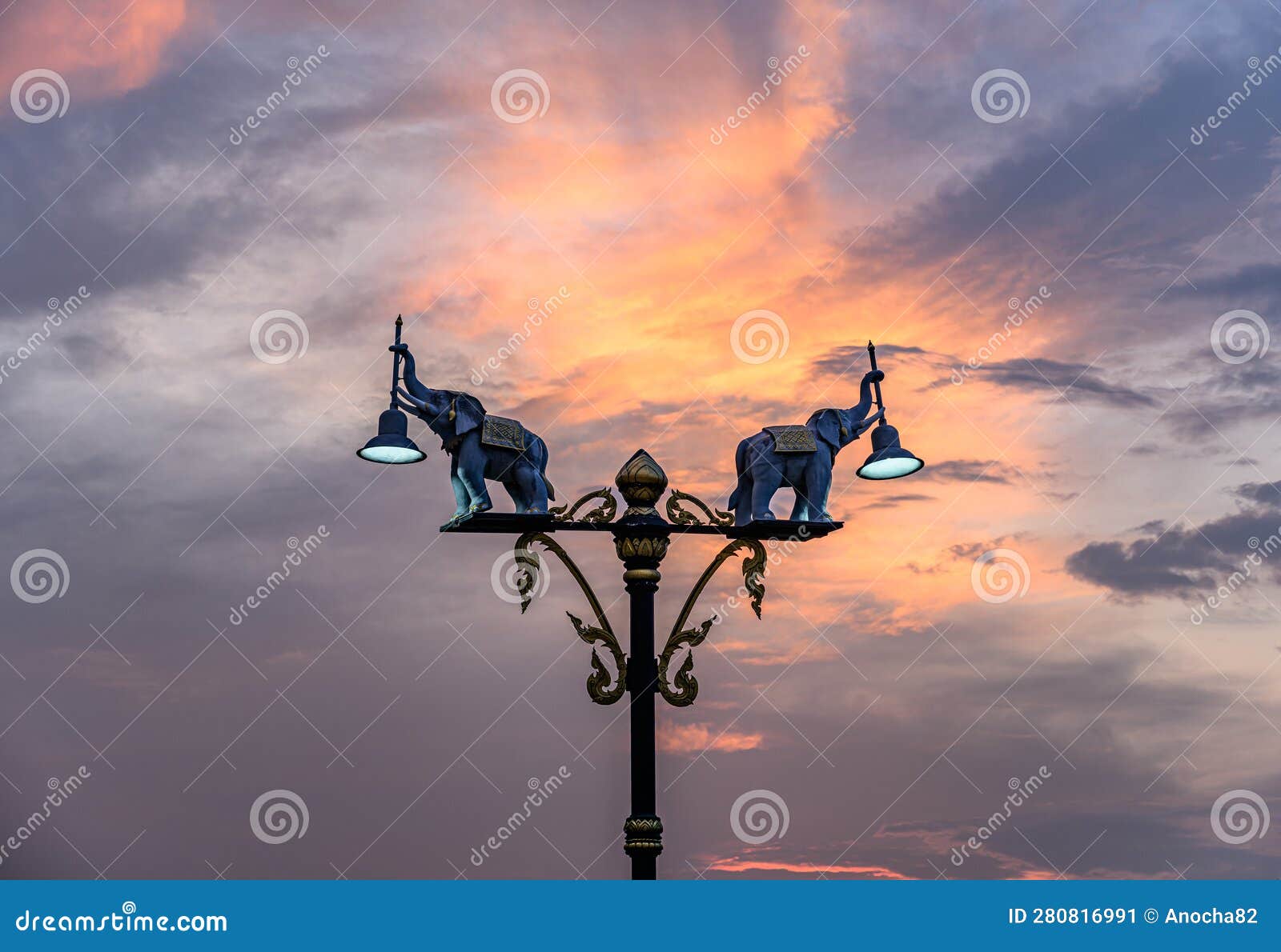 Electric Pole Elephant Statue Beautiful Evening Sky Background Stock ...