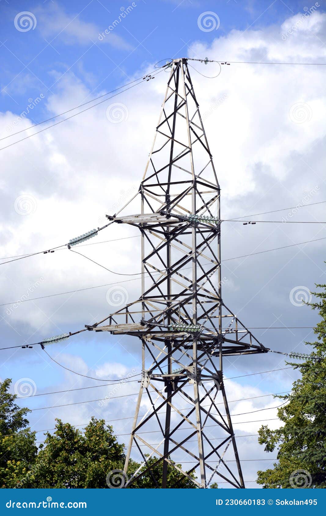 Electric Pole Energized. Power Line Stock Image - Image of industrial ...