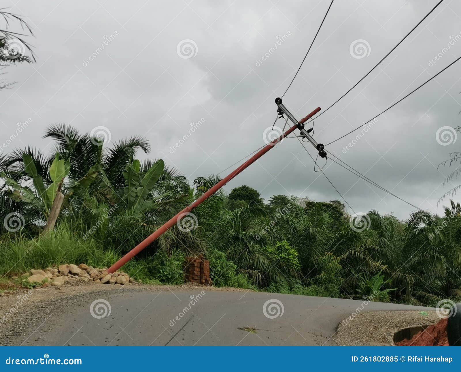 Electric Pole that almost Fell Stock Image - Image of pole, oblique ...