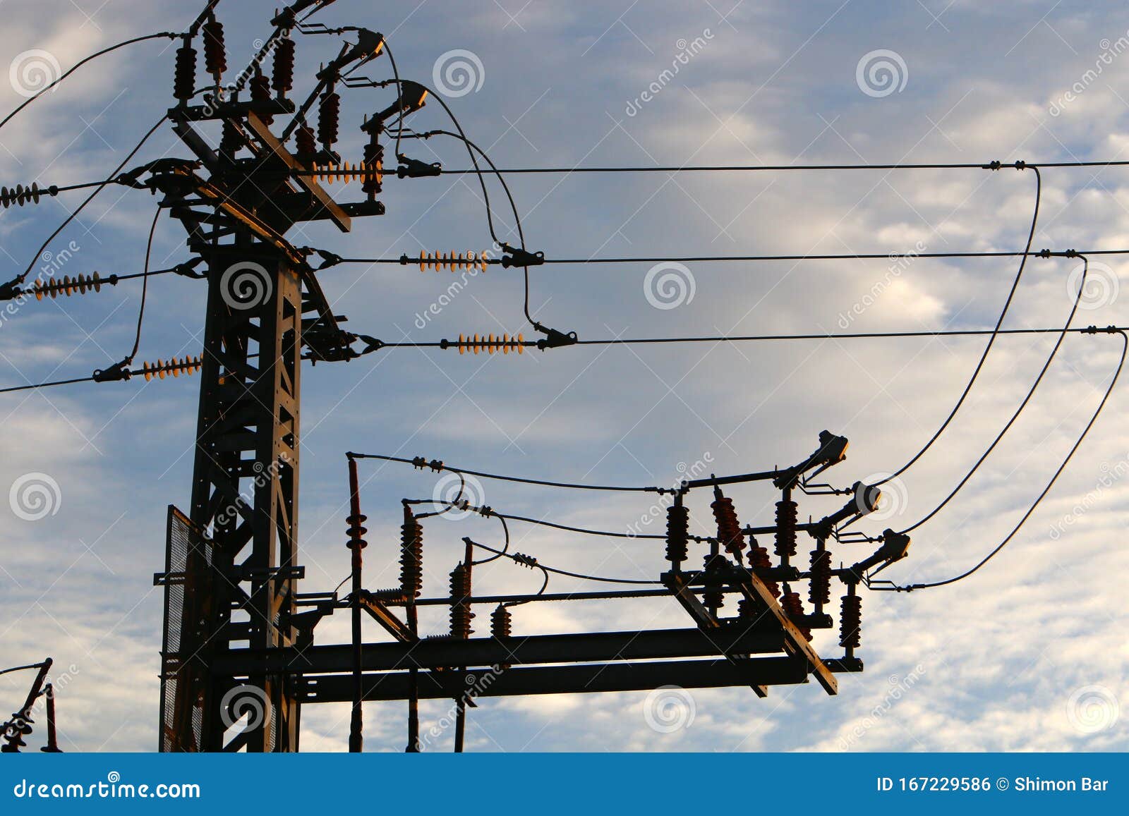 Electric Pole with Insulators and Wires through Which Current Flows ...