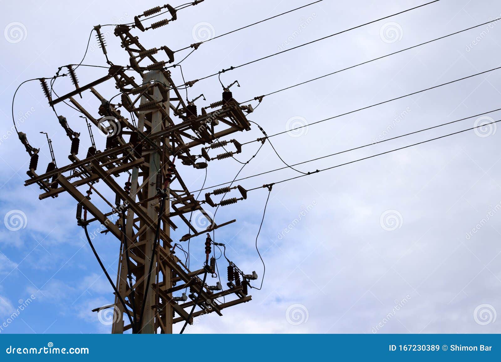 Electric Pole with Insulators and Wires through Which Current Flows ...