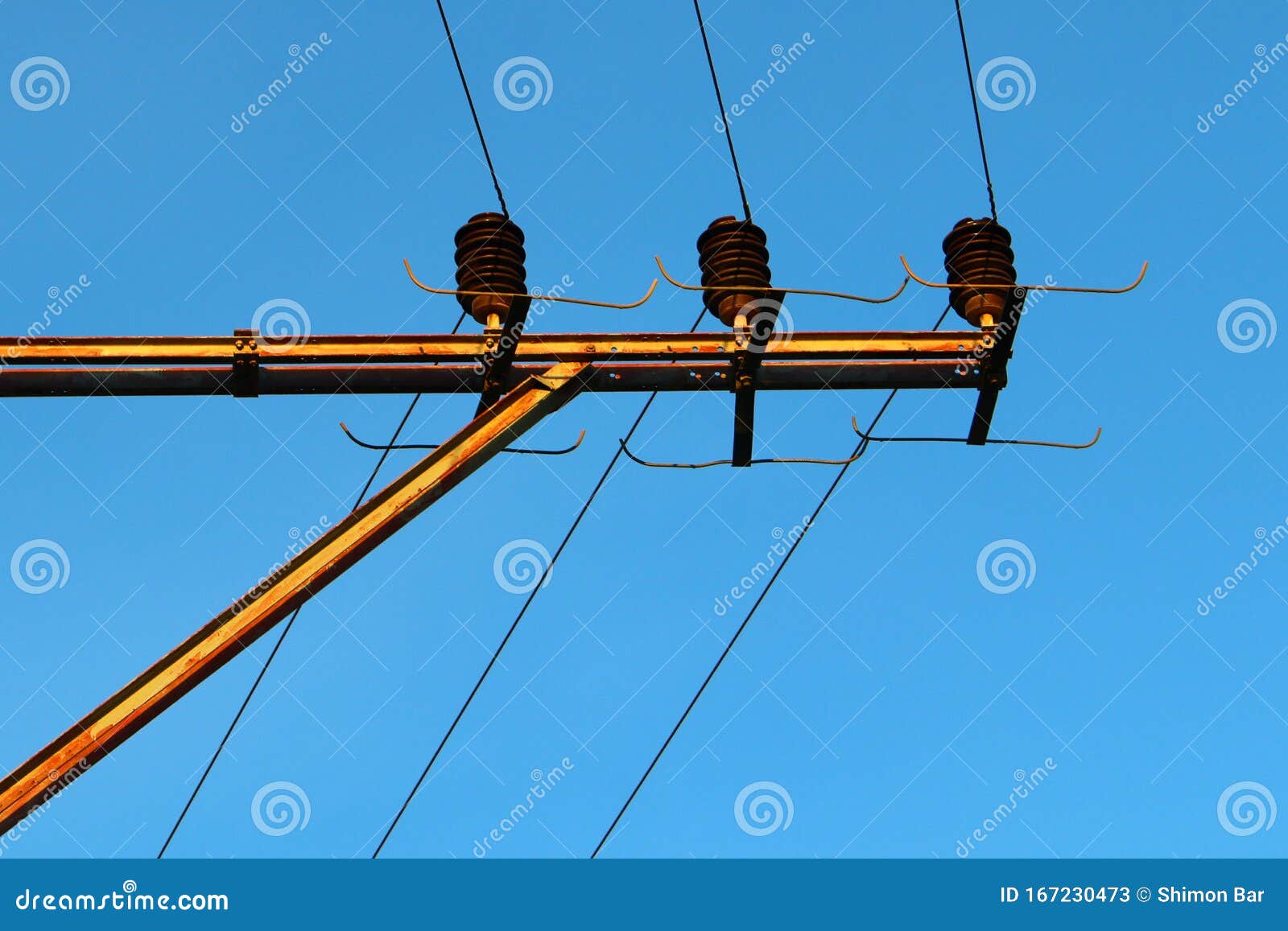 Electric Pole with Insulators and Wires through Which Current Flows ...