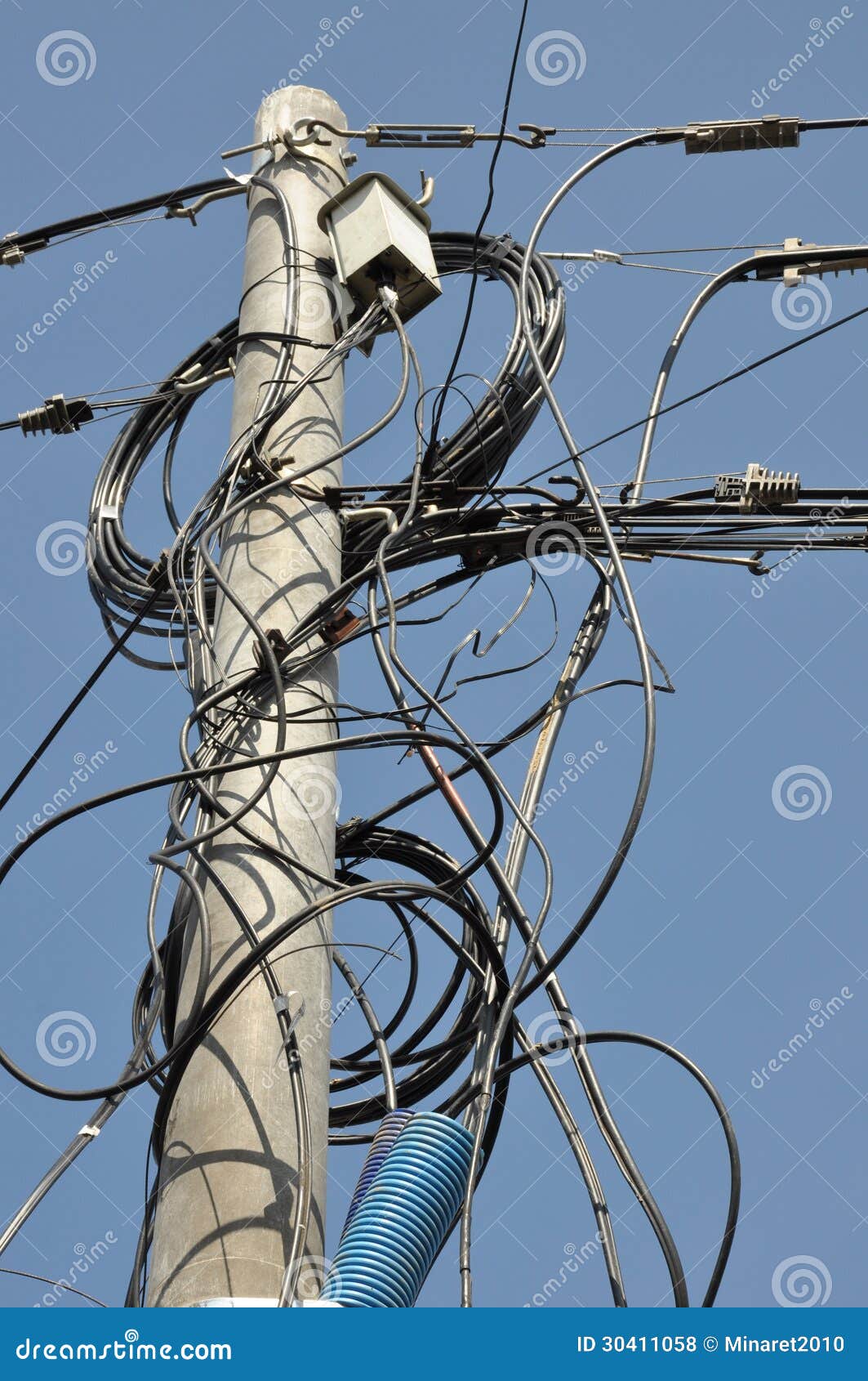 Electric Pole with Lines of Cables Stock Photo - Image of outdoors ...