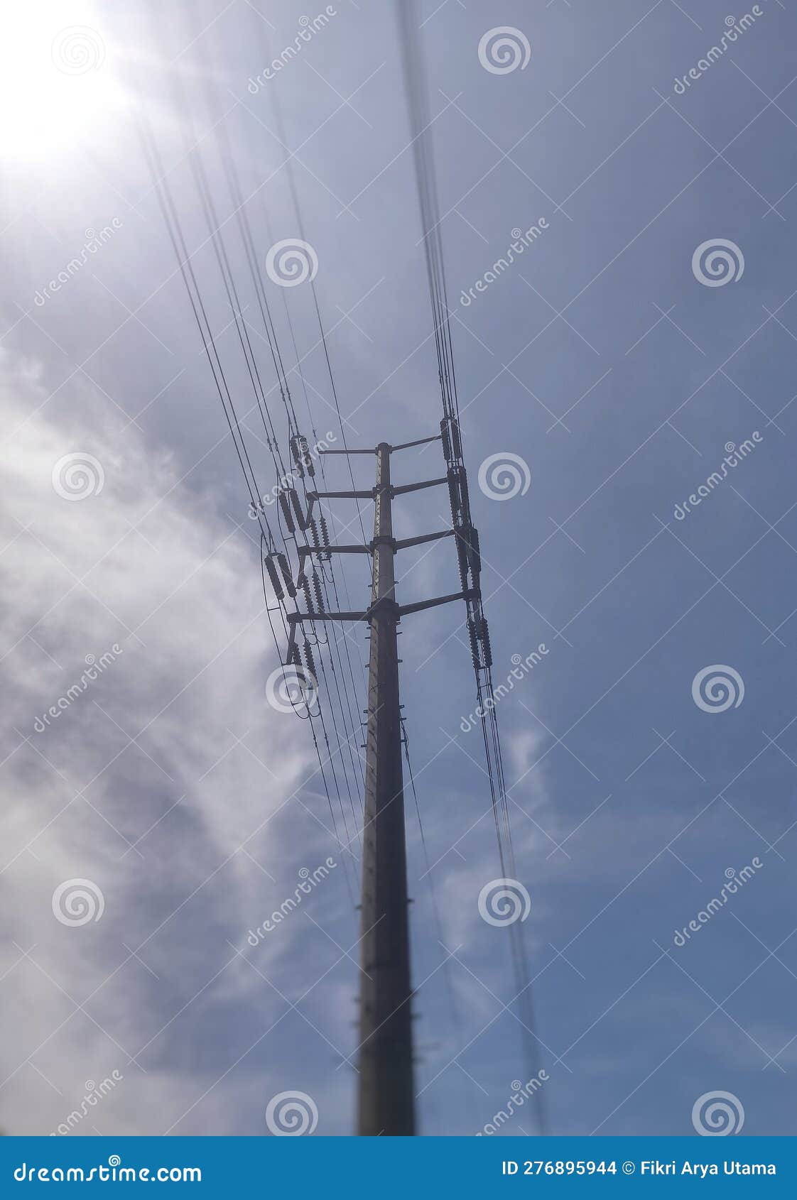 Electric Pole with Long Wires Stock Photo - Image of lighting, cloud ...