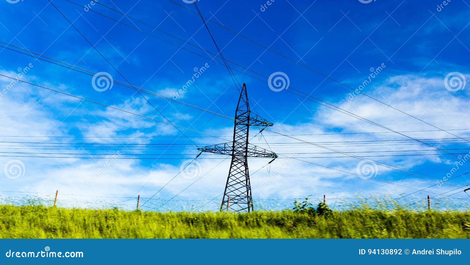 Electric Pole on Nature in Spring Stock Photo - Image of nature, tower ...