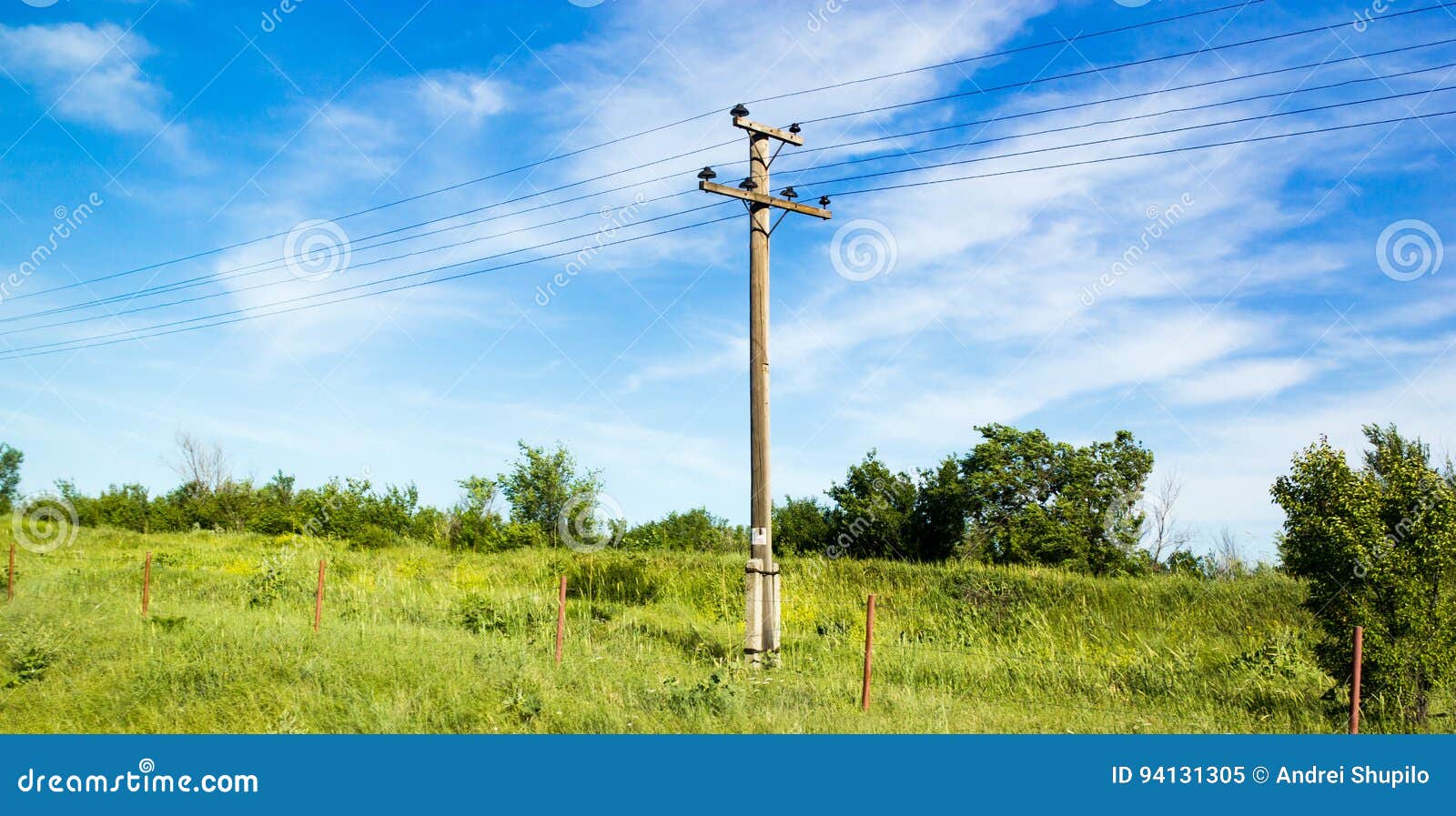 Electric Pole on Nature in Spring Stock Image - Image of technology ...
