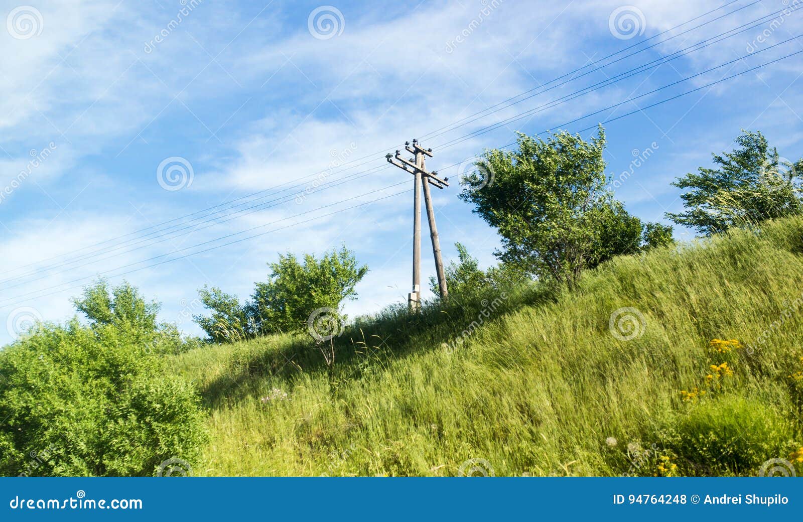 Electric Pole on Nature in Spring Stock Photo - Image of electric ...