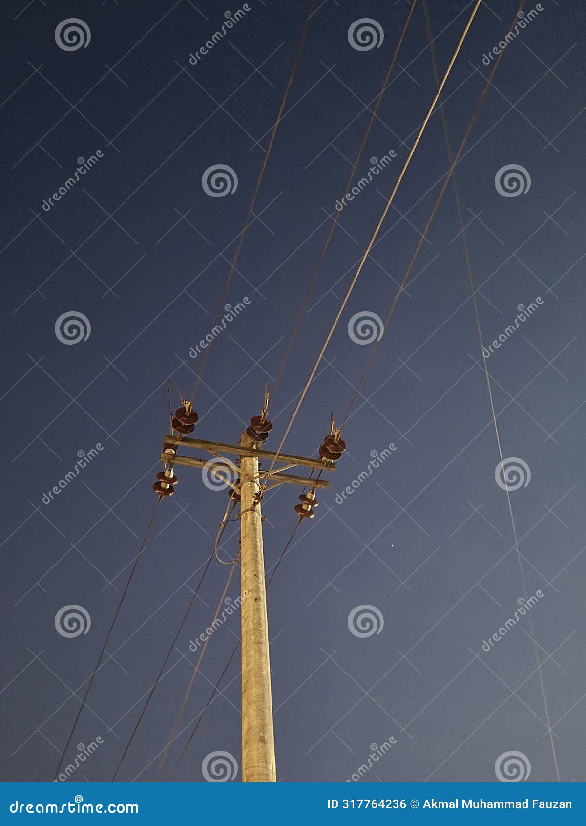 Electric Pole at Night with Light from City Light Stock Photo - Image ...