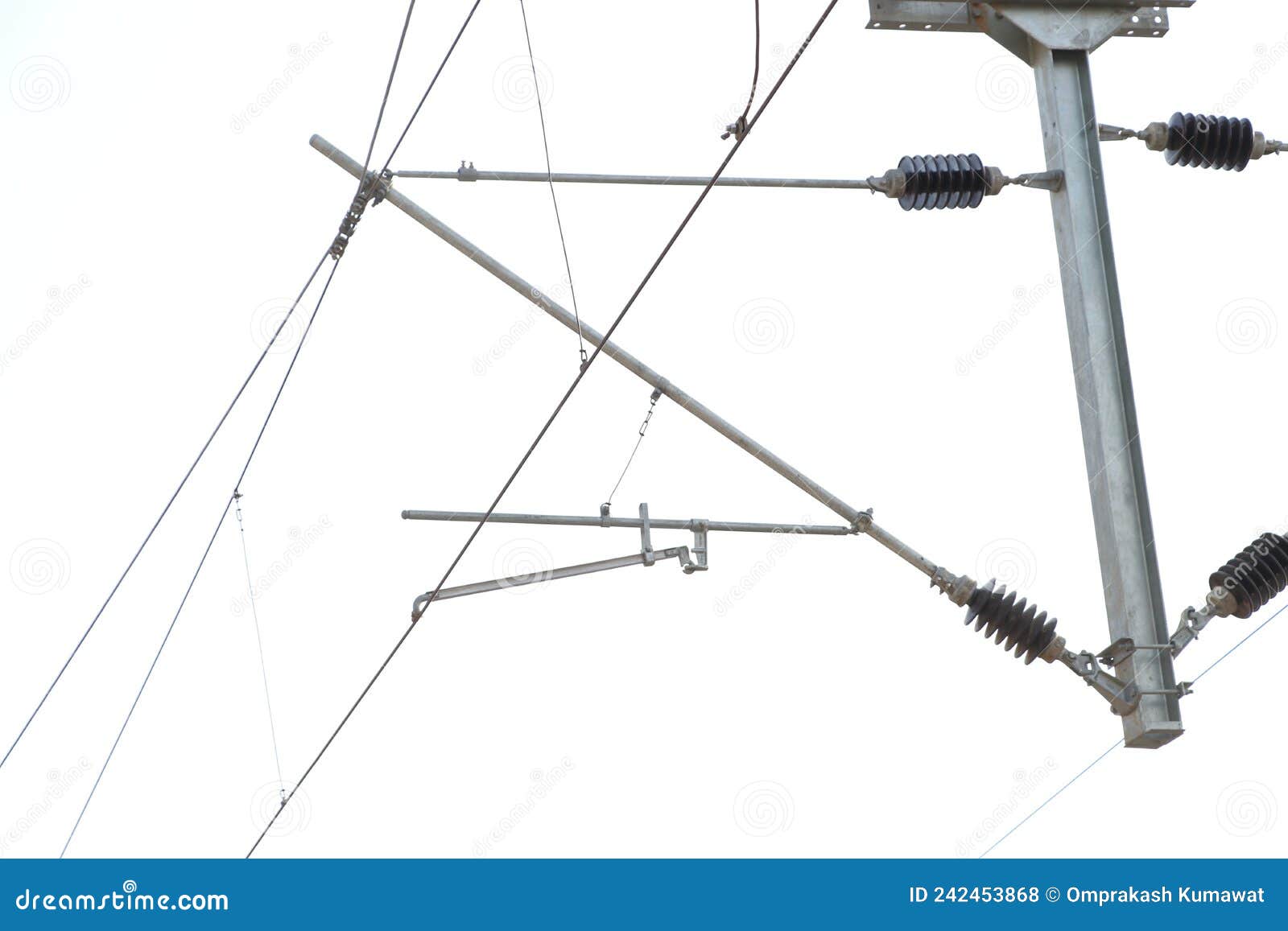 Electric Pole on Power Line,electric Line on Railway Track. Stock Photo ...