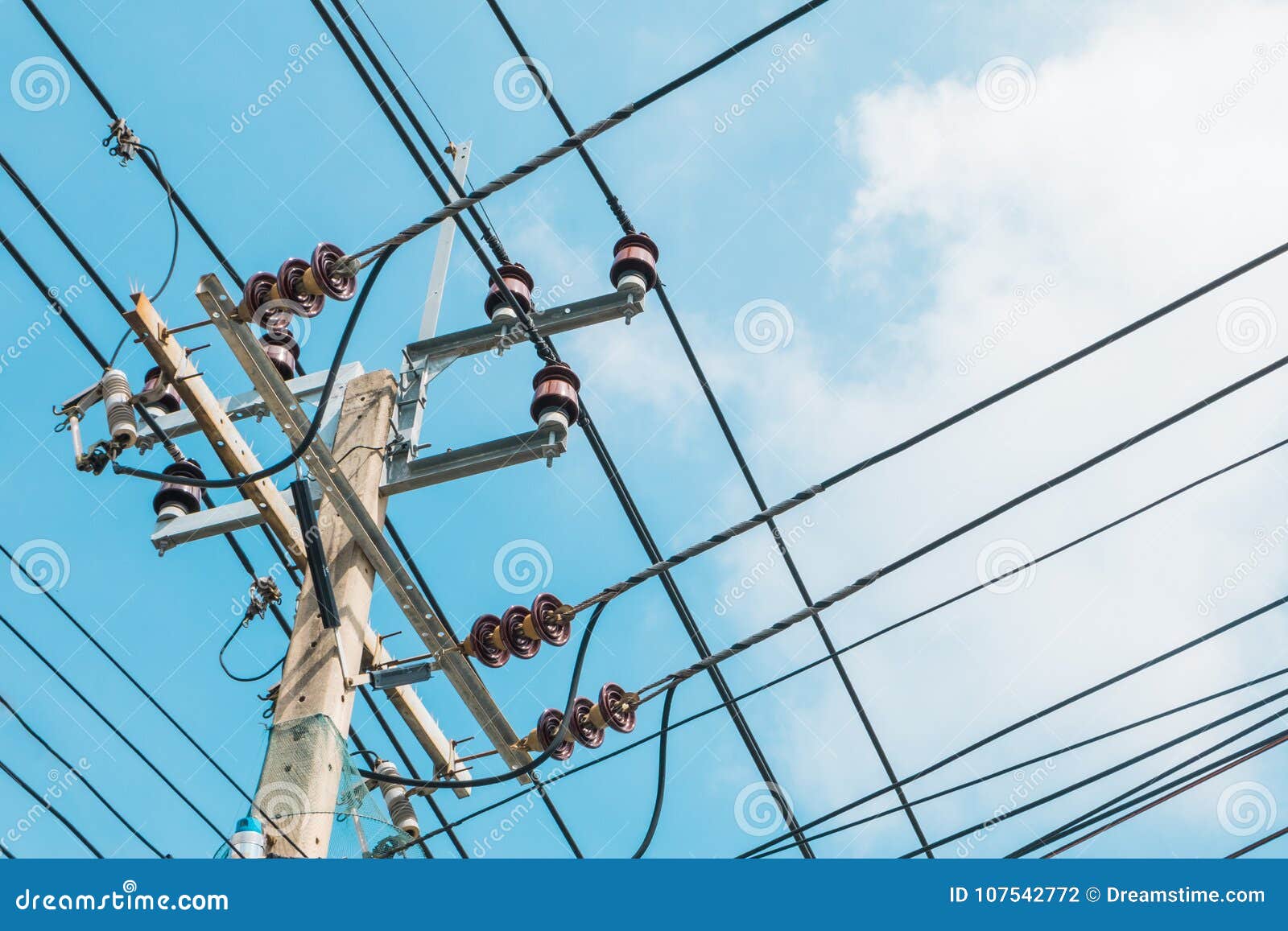 Electric Pole And Power Line On Sky Background. Stock Photography ...