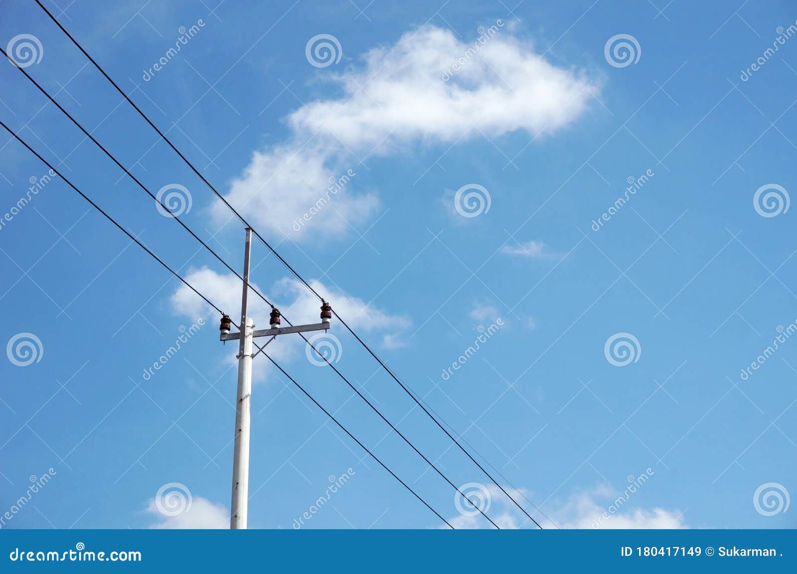 Electric Pole Power Lines Outgoing Electric Wires Againts on Cloud Blue ...