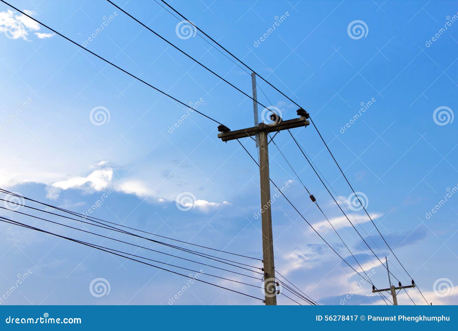 Electric Pole Power Lines And Wires Stock Photo - Image: 56278417