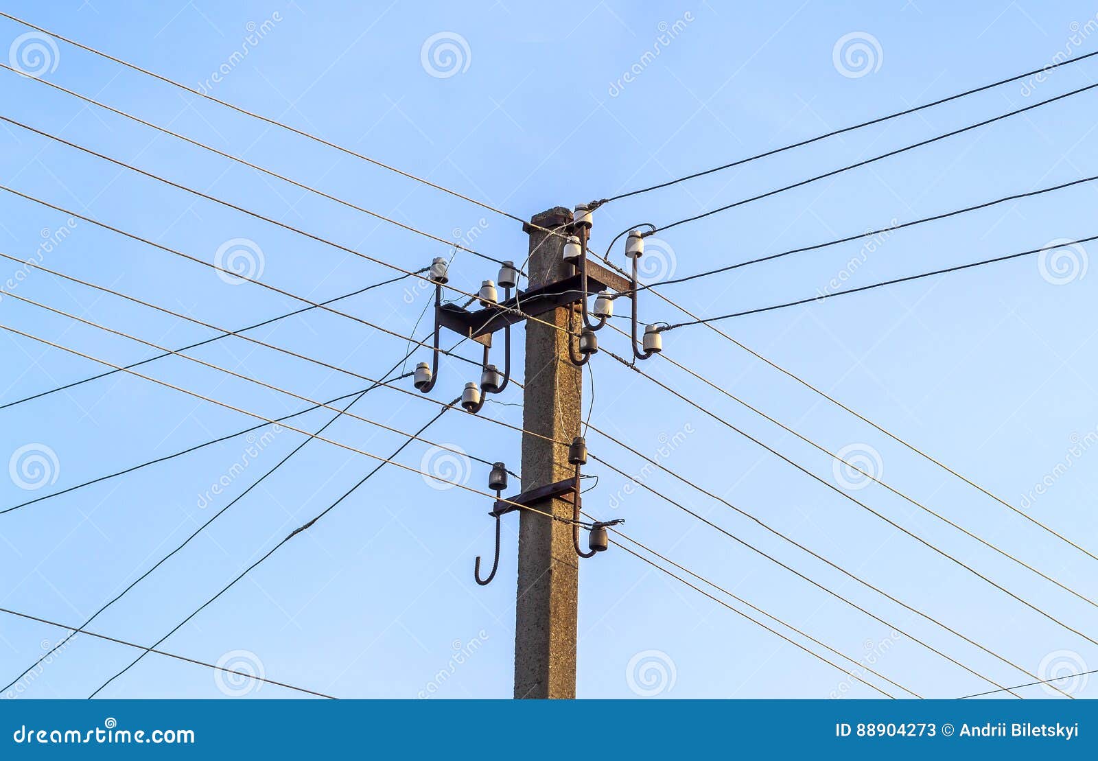 Electric Pole Power Lines and Wires with Blue Sky Stock Image - Image ...