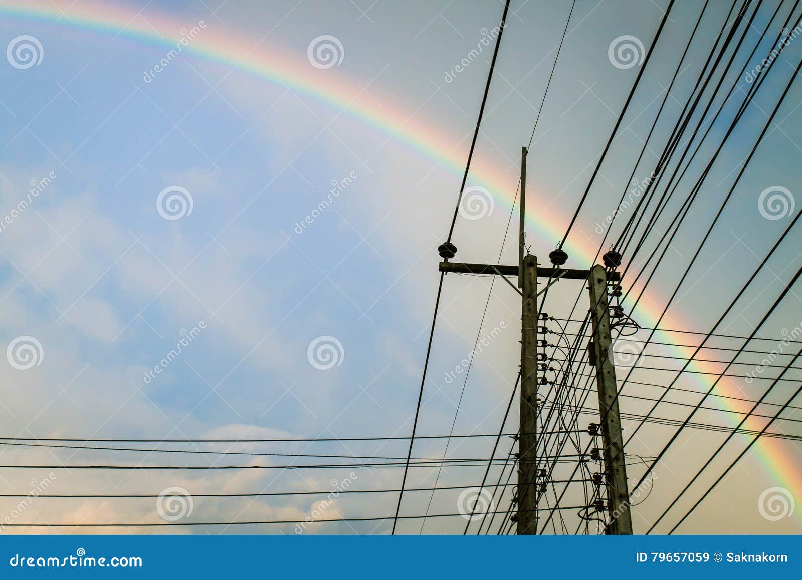 Electric pole with Rainbow stock image. Image of energy - 79657059