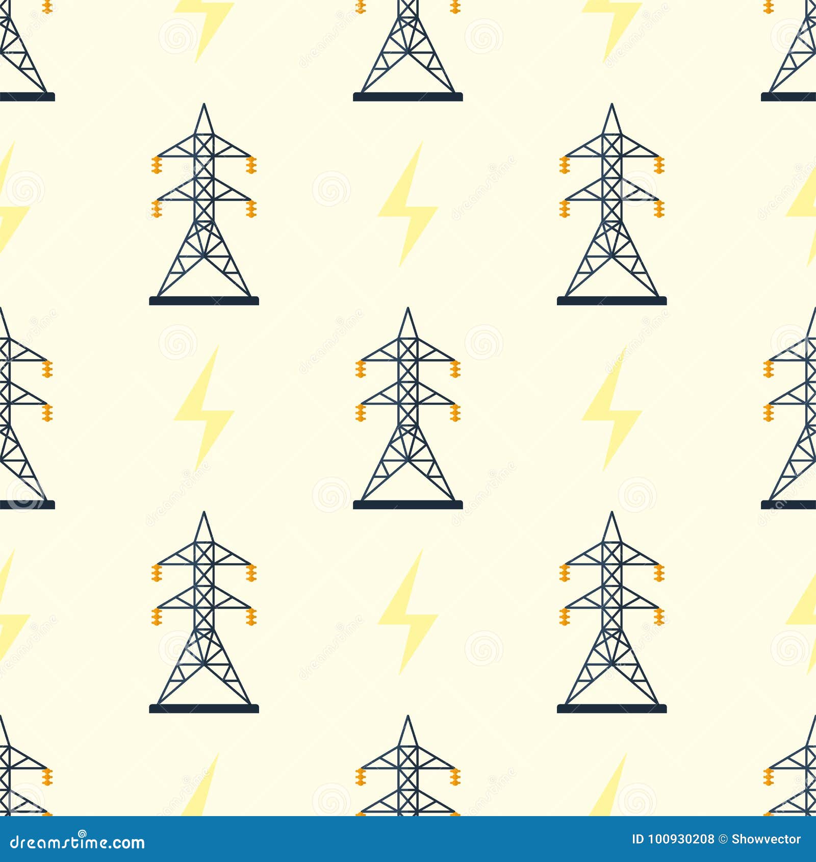 Electric Pole Seamless Pattern Vector Illustration Electrical Voltage ...