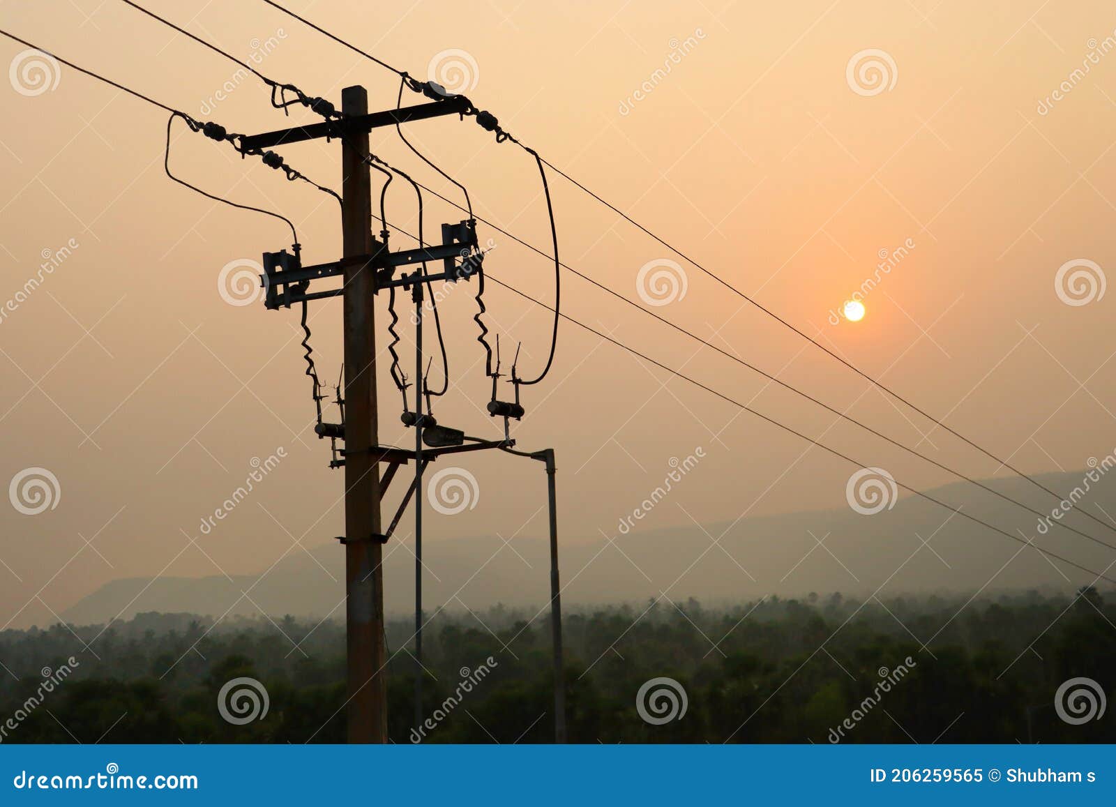 An Electric Pole Silhouette with Sunset in BACKGROUND Stock Image ...