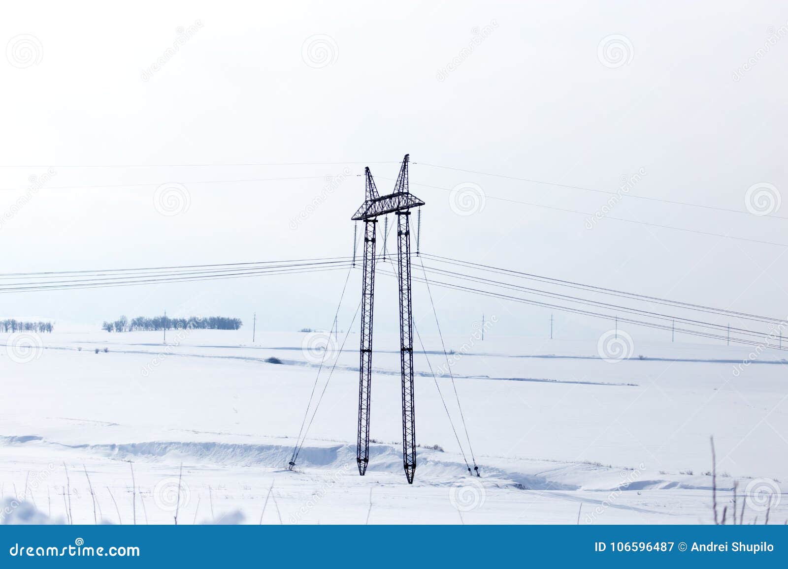 Electric Pole in the Snow in the Winter Stock Image - Image of blue ...
