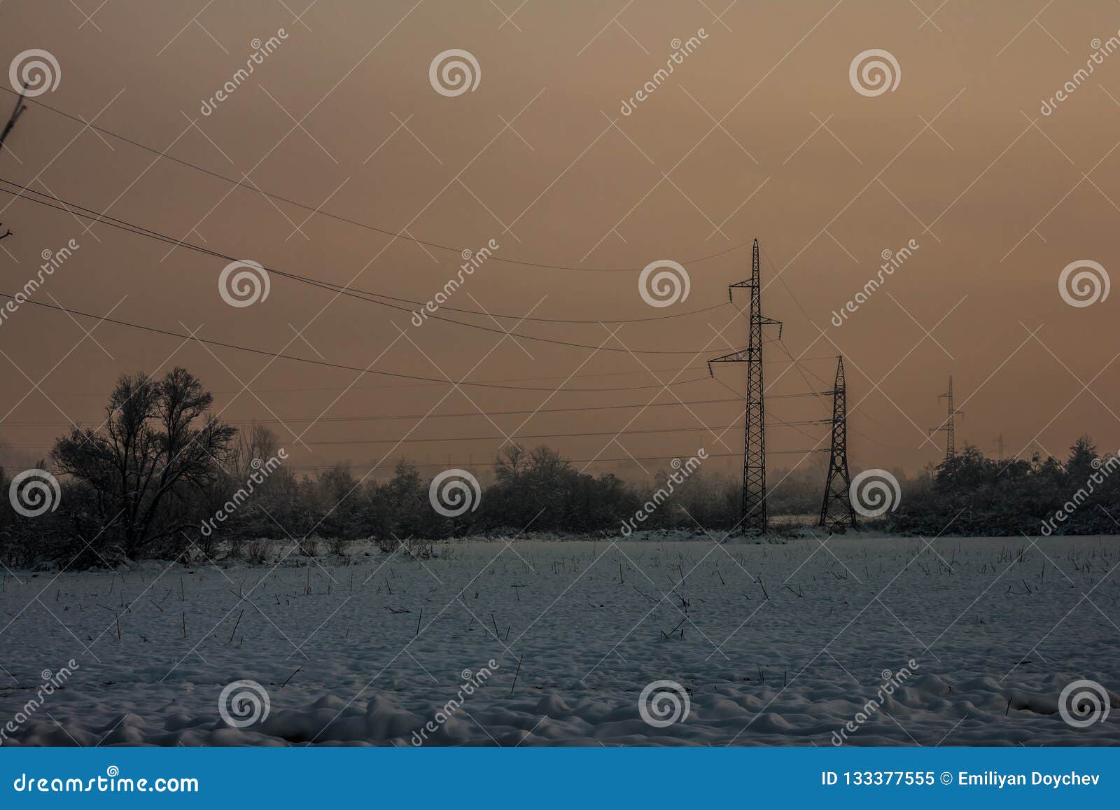 Electric pole in winter stock image. Image of nature - 133377555
