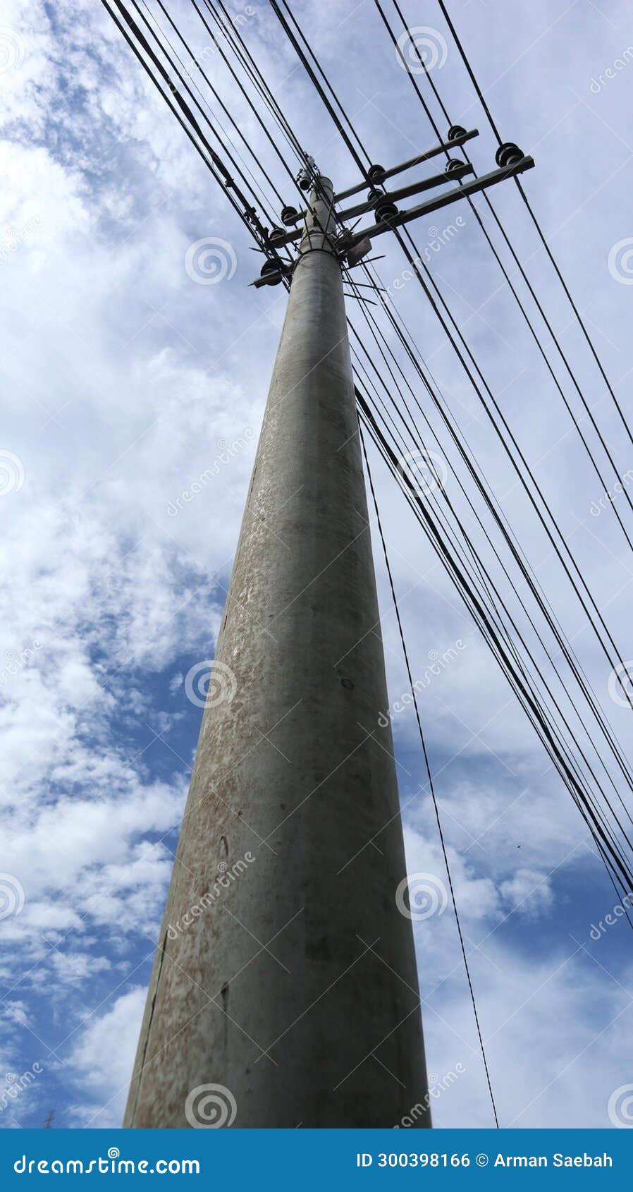 Electric Pole with a Stretch of Electric Cable. Electrical Installation ...