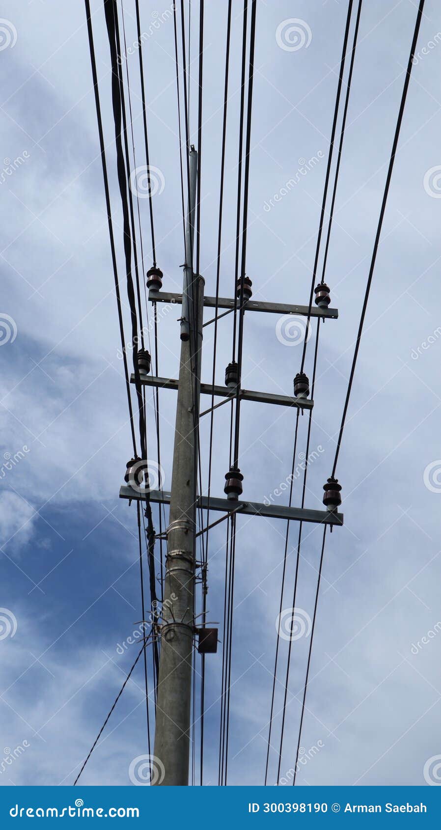Electric Pole with a Stretch of Electric Cable. Electrical Installation ...