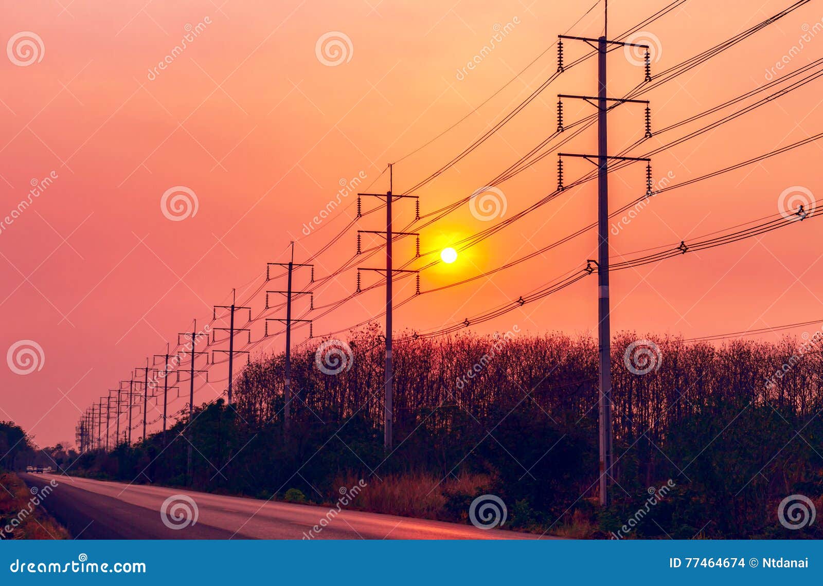 Electric Pole on Sunset Along the Road Stock Photo - Image of ...