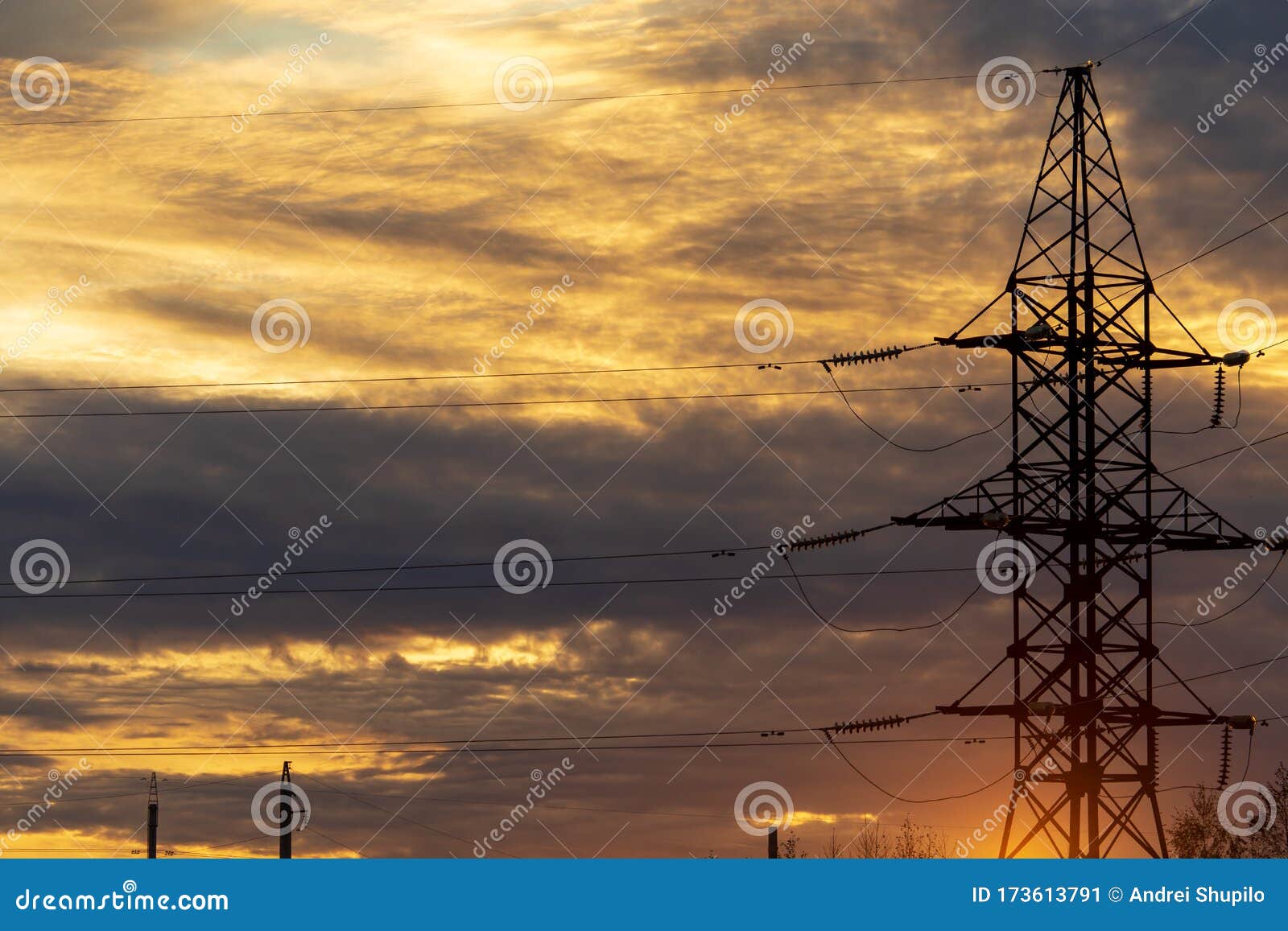 Electric Pole at Sunset As Background Stock Image - Image of electrical ...