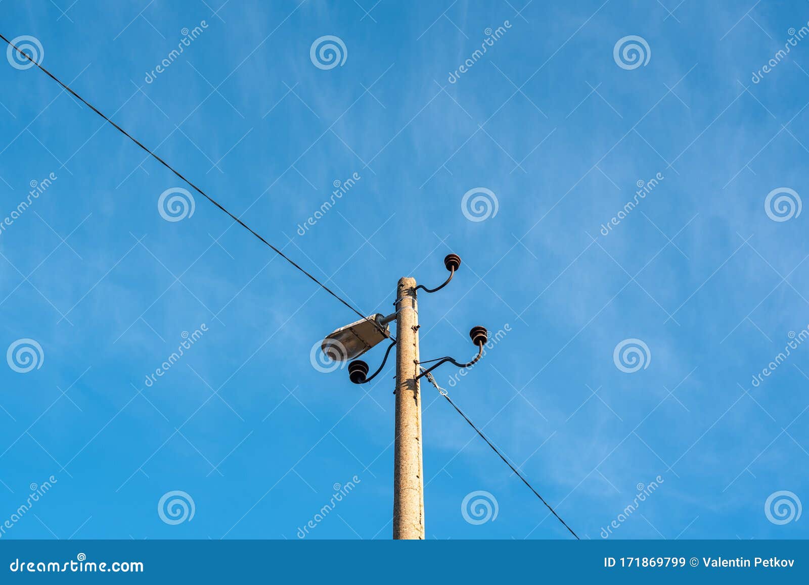 Electric Pole Telephone Cable Post Sky Blue Clouds Copy Space Stock ...