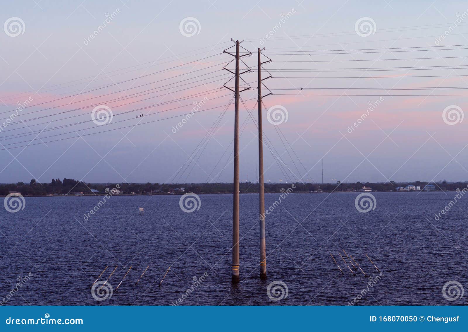 Electric pole in water stock photo. Image of harbor - 168070050