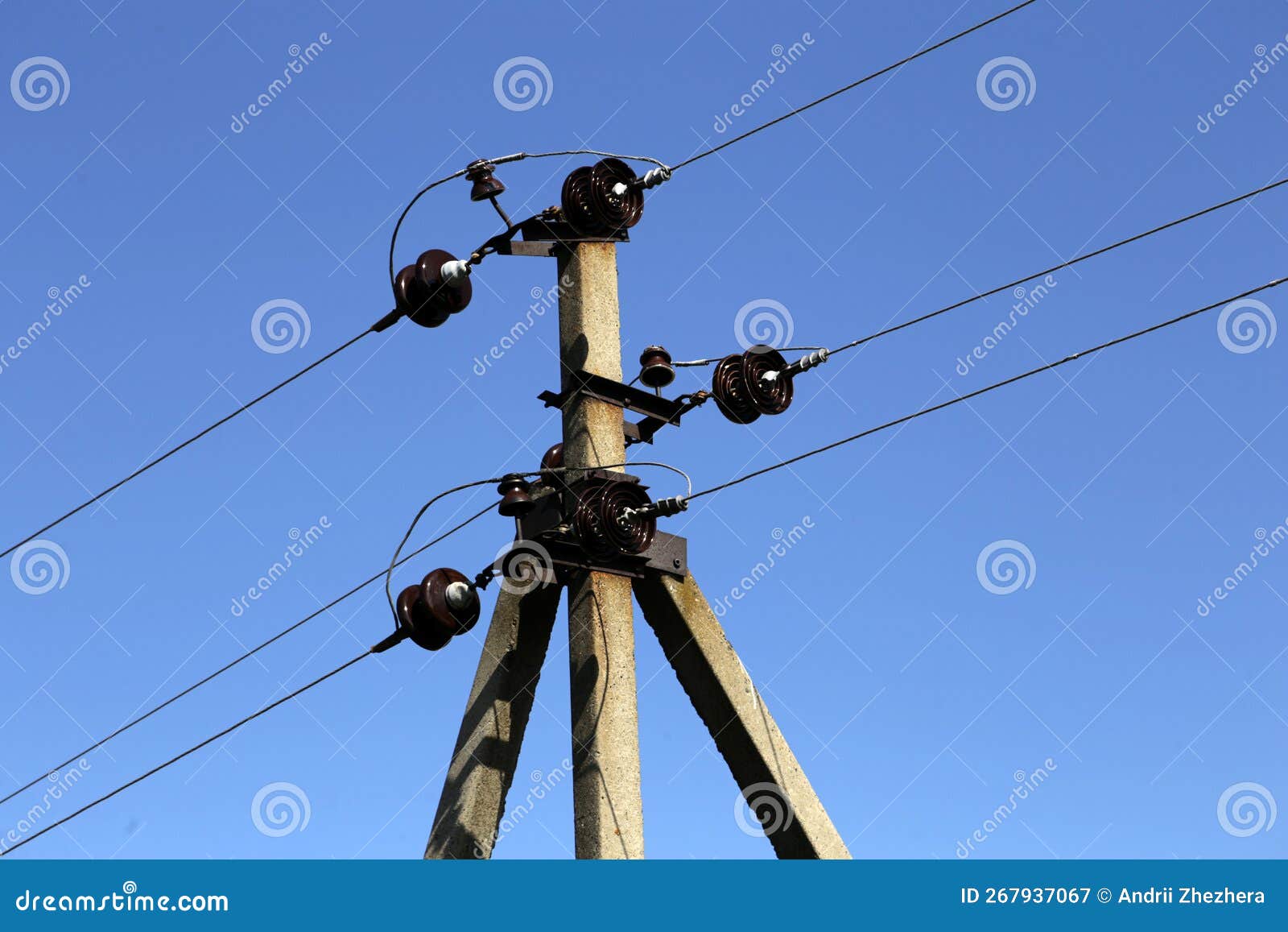 An Electric Pole with Wires, Insulators and Cables Stock Image - Image ...