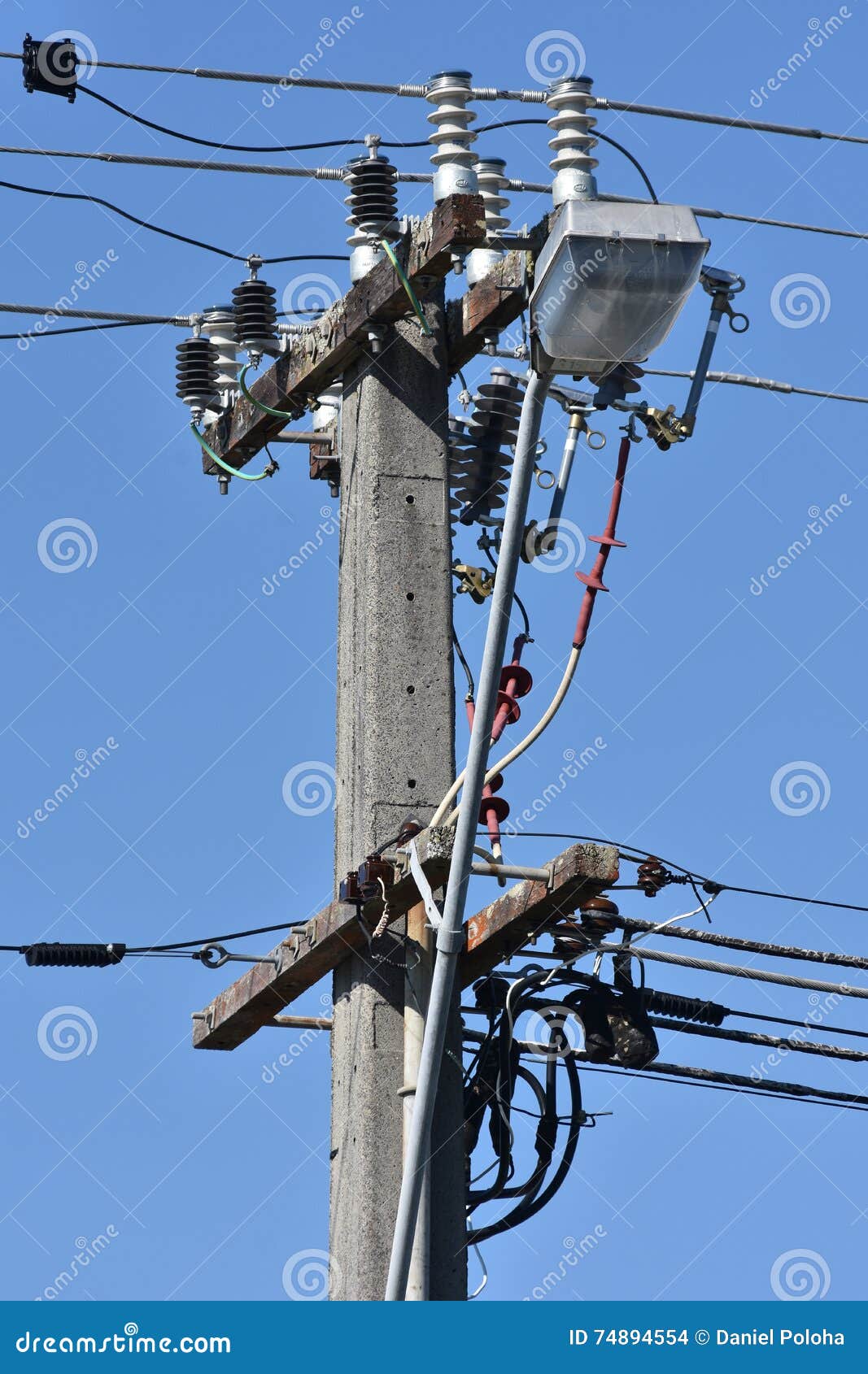 Electric Pole with Wires and Isolators Stock Photo - Image of high ...