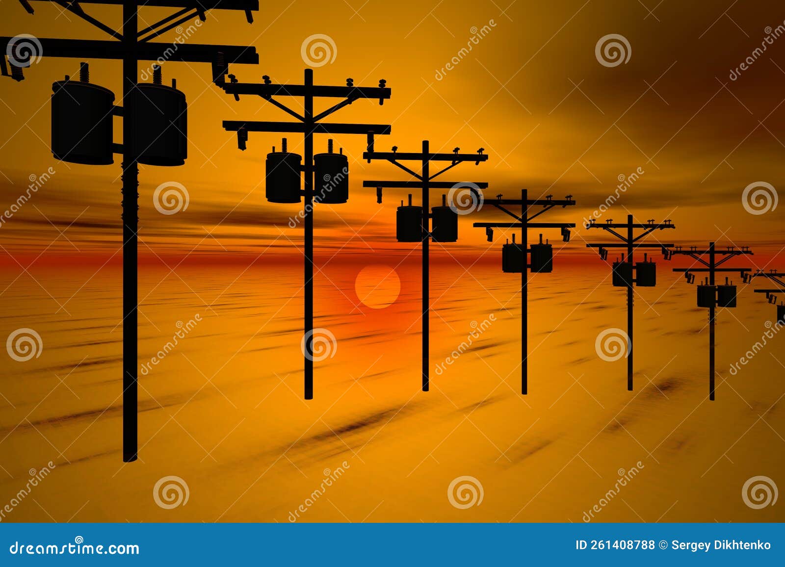 Electric Poles in Abstract Yellow Landscape 3d Rendering Stock ...