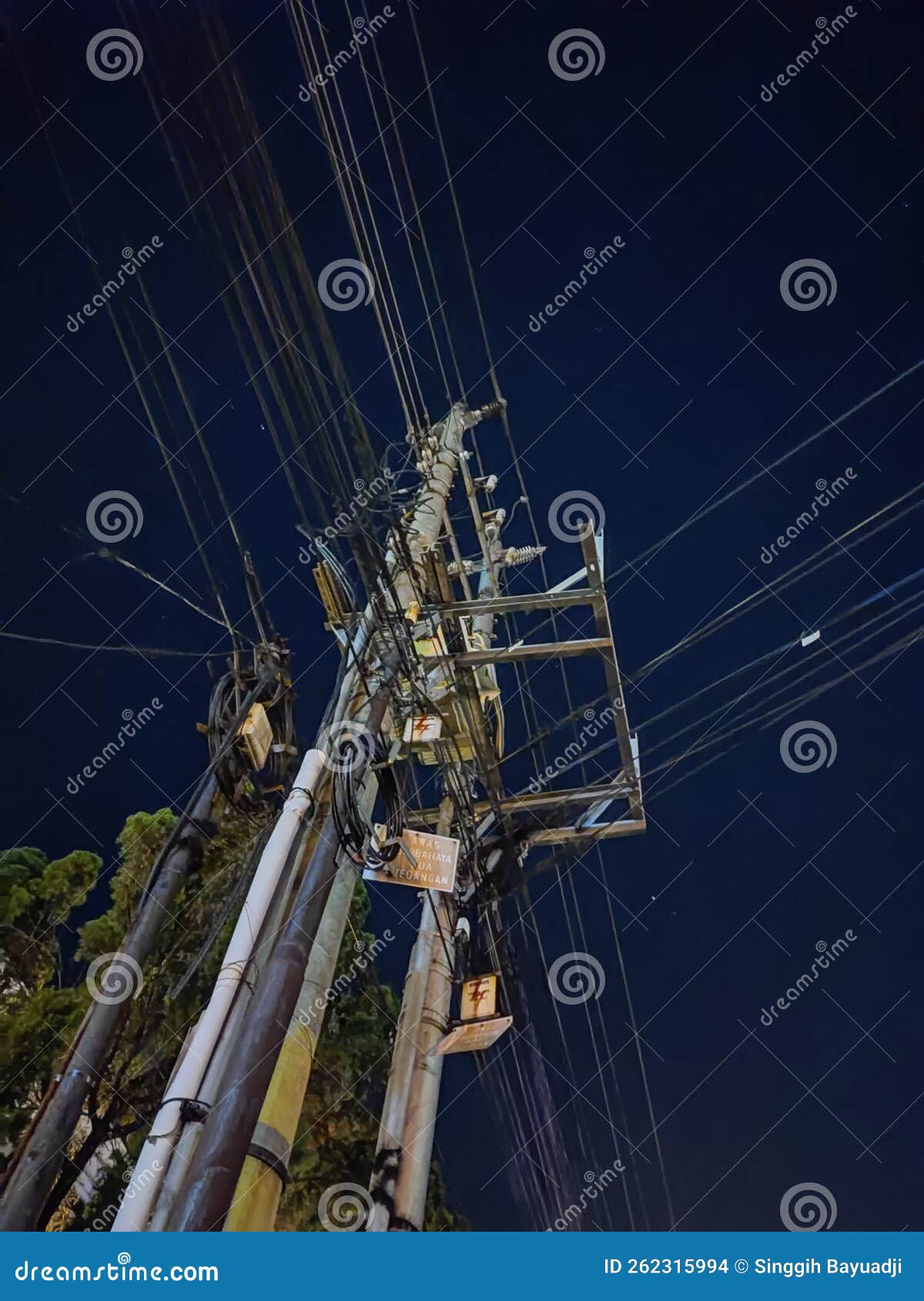 Electric Poles Full of Wires at Night Stock Photo - Image of electric ...