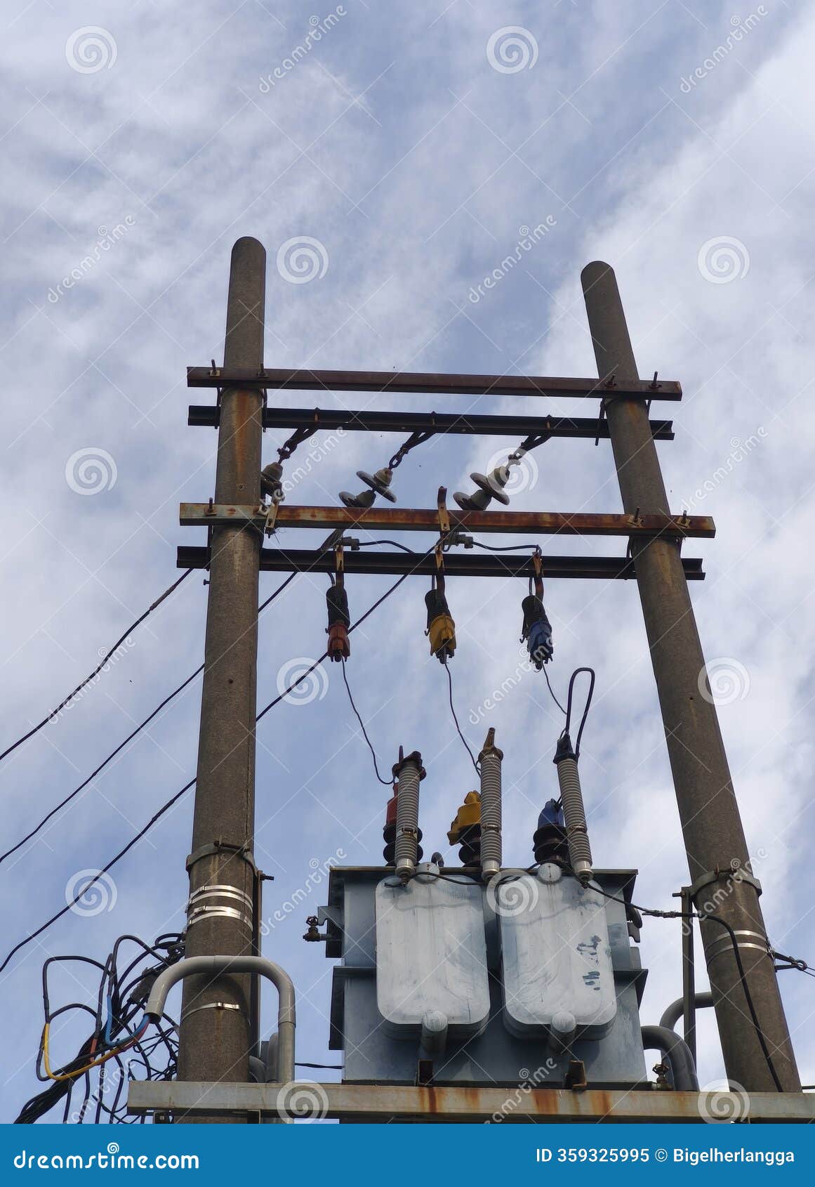 Electric Poles and Generator with Blue Clouds Stock Image - Image of ...