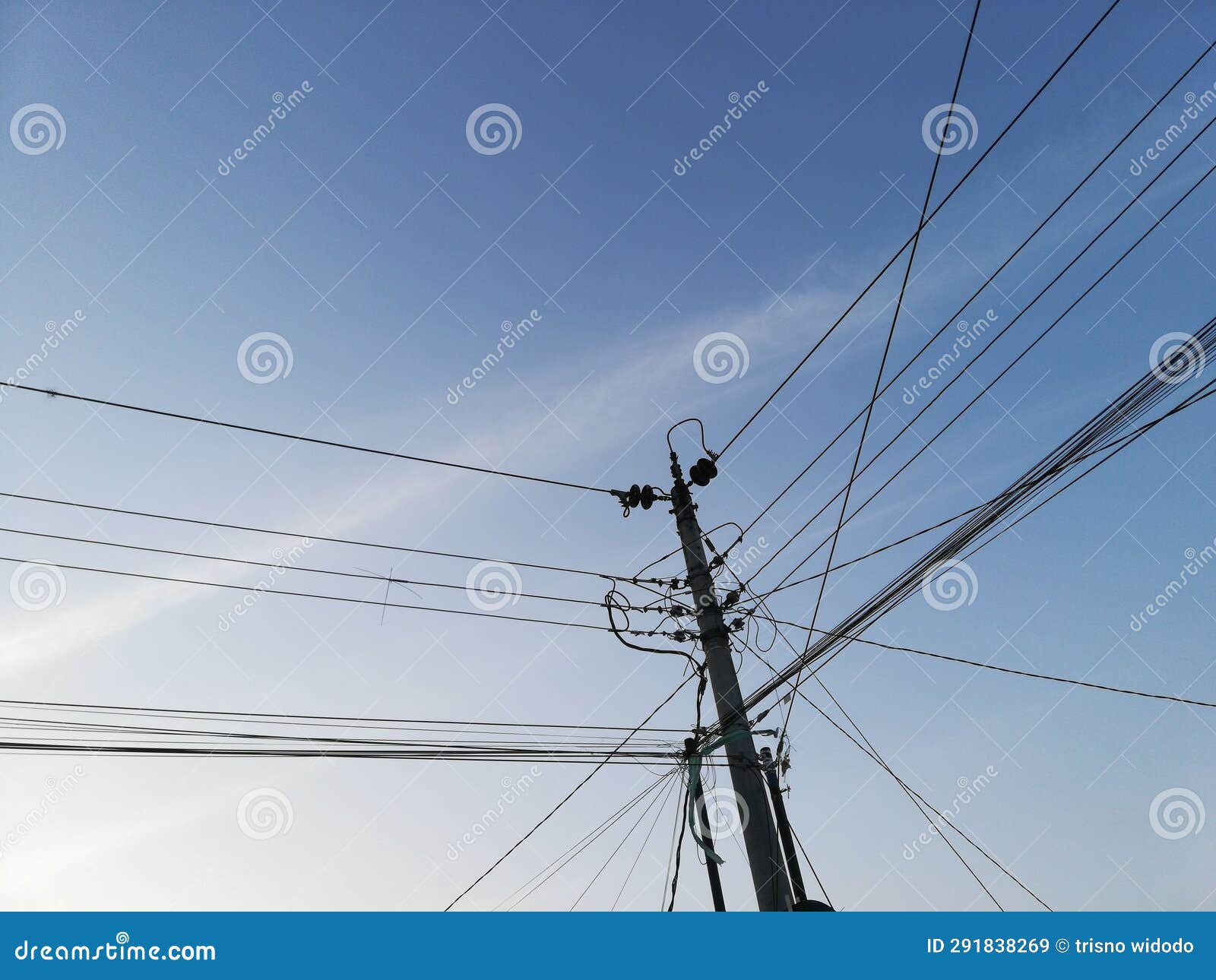 Electric Poles and Internet Network in the Village Stock Image - Image ...