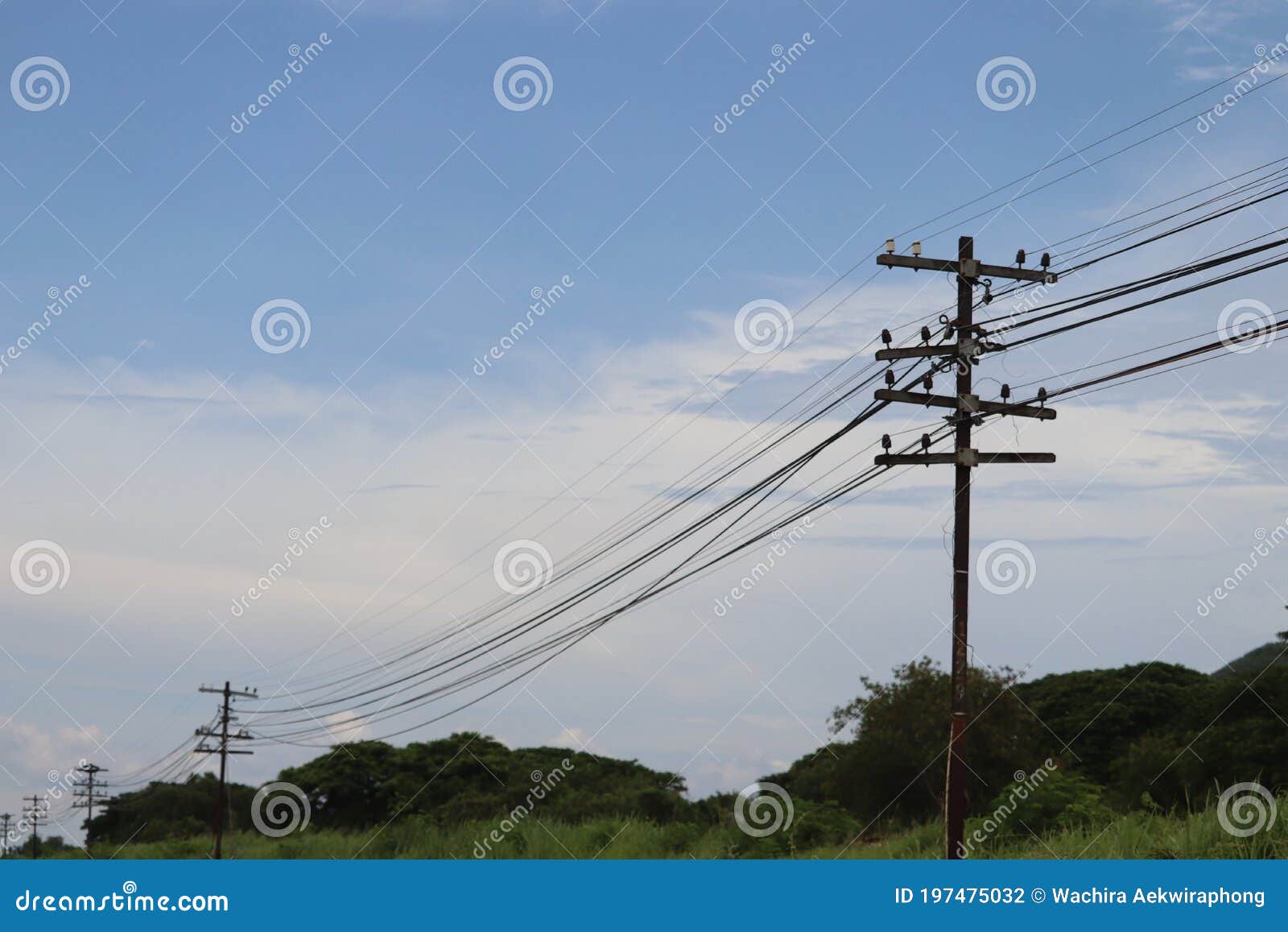 Electric Poles on the Roadside in Countryside Stock Photo - Image of ...
