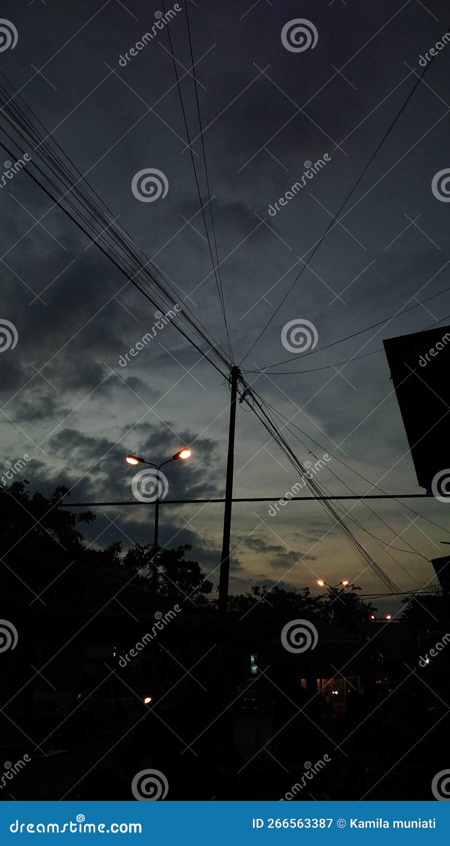 Electric Poles and Street Lights at Night Stock Image - Image of cloud ...