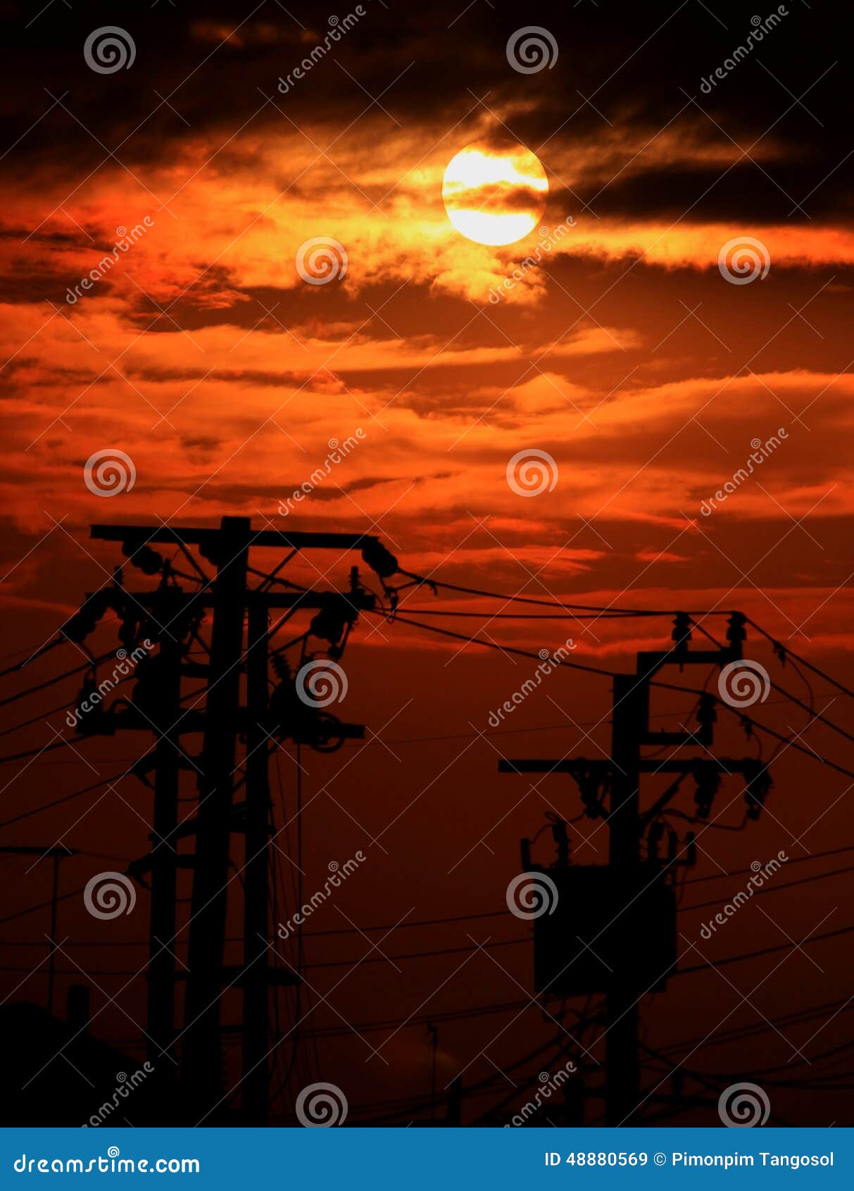 Electric poles on sunset stock image. Image of business - 48880569