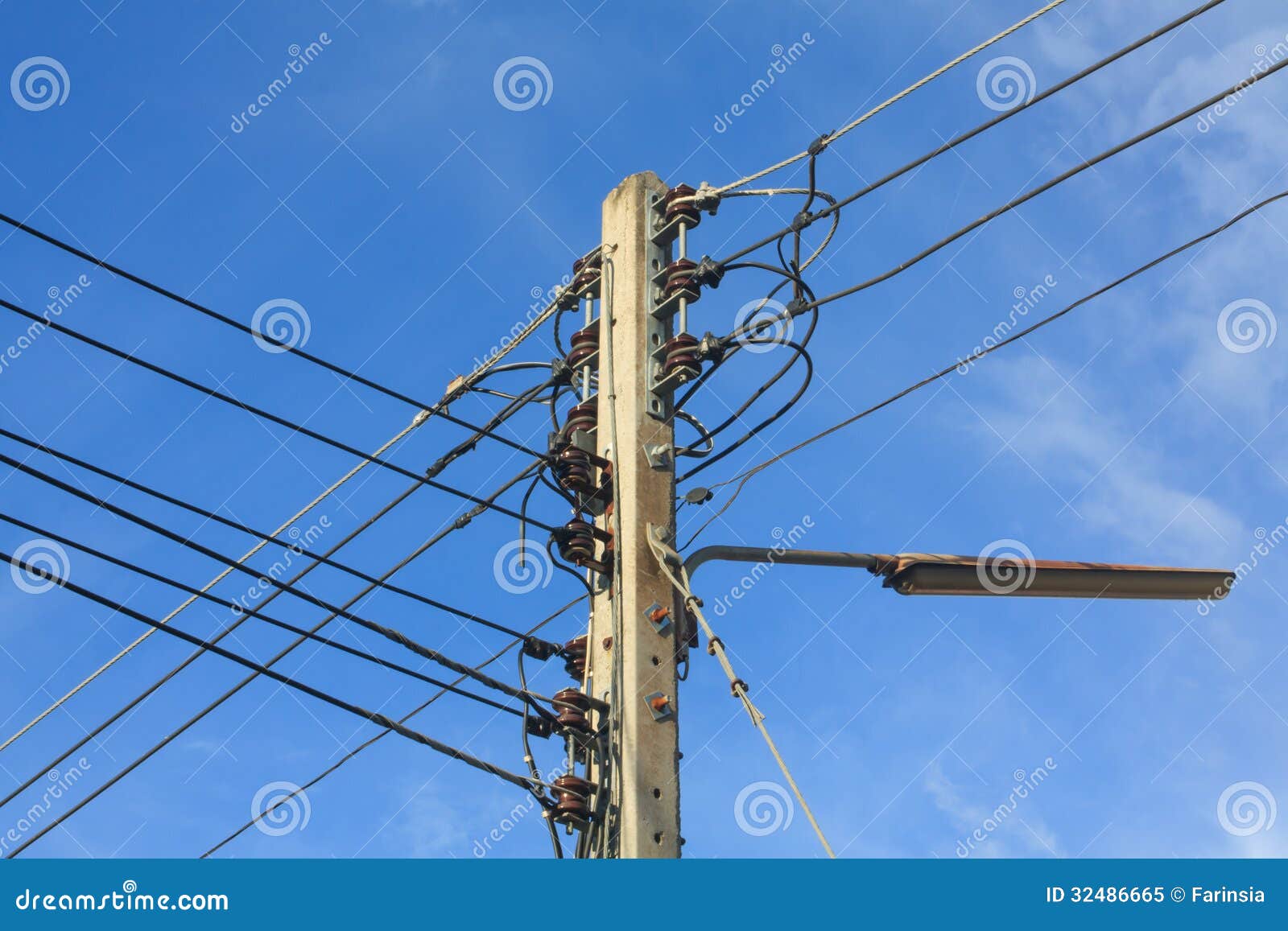 Electric Post with Cable and Light Stock Image - Image of utility ...