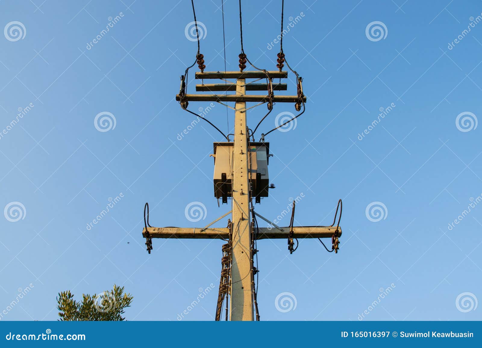 Electric Post and Power Line Stock Image - Image of energetic, electric ...