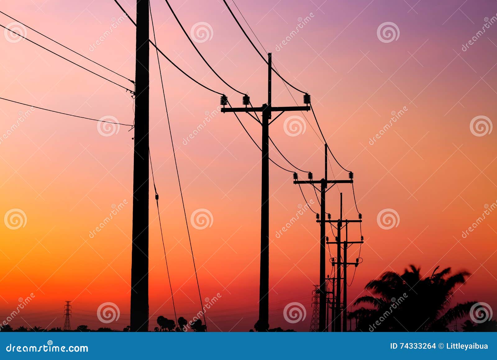Electric Post and Sunset Color of Sky. Stock Photo - Image of blue ...