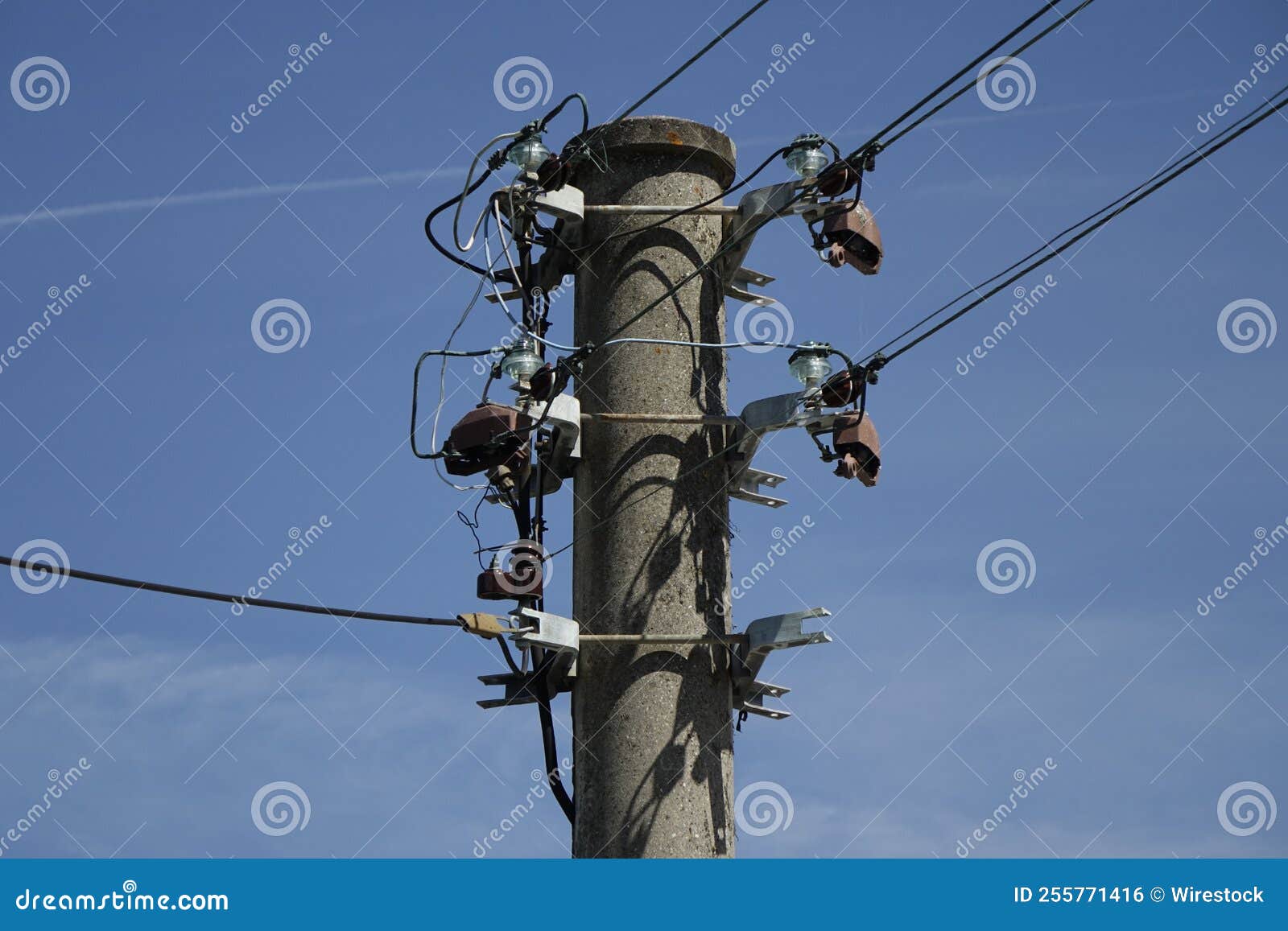 Electric Post with Wire and a Blue Sky Background Stock Photo - Image ...