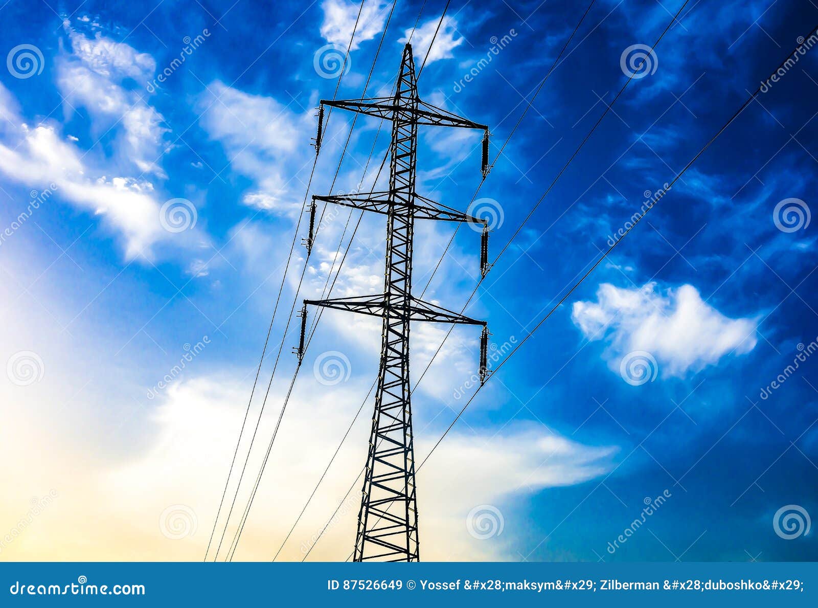 Electric Post and Wires in the Background of Blue Sky Stock Image ...