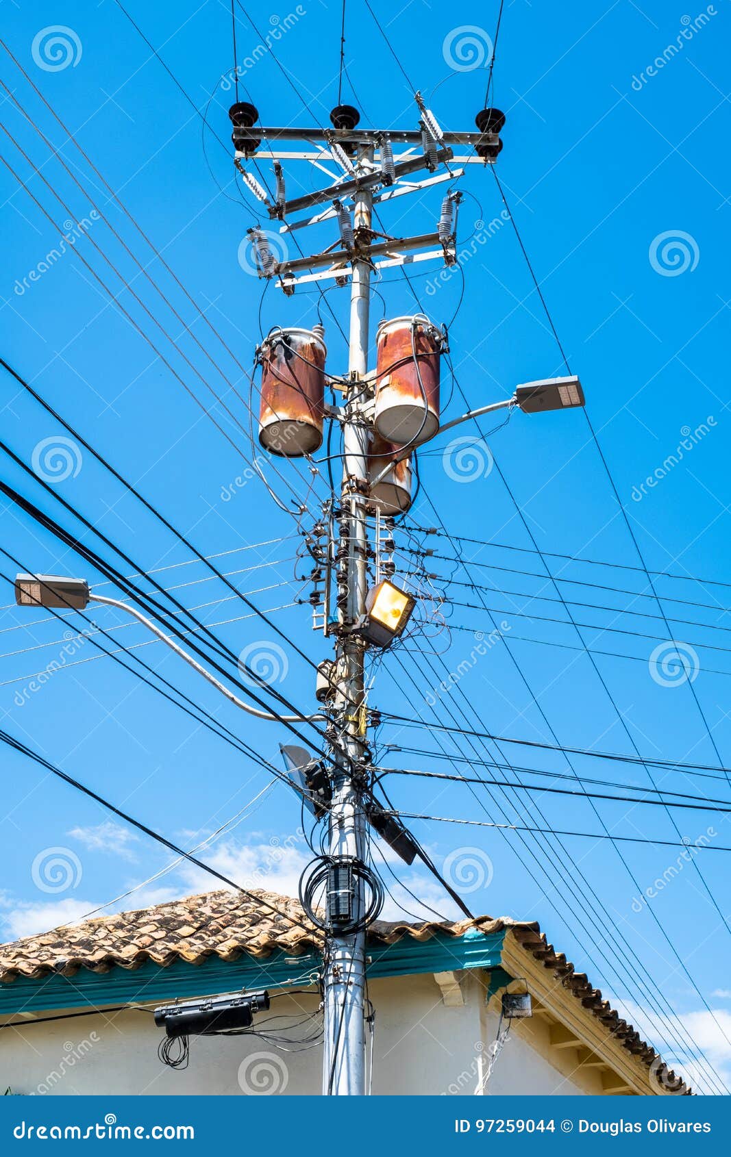 Electric Post & Wires stock photo. Image of wiring - 97259044