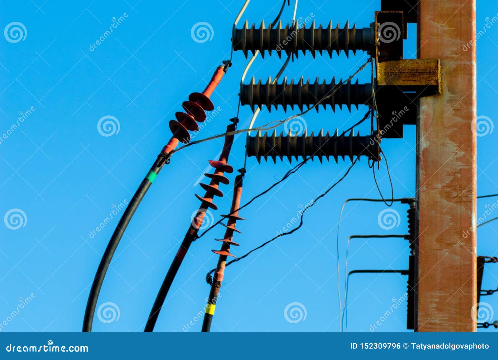 Electric Post with Wires, Powerful Energy Stock Photo - Image of wires ...