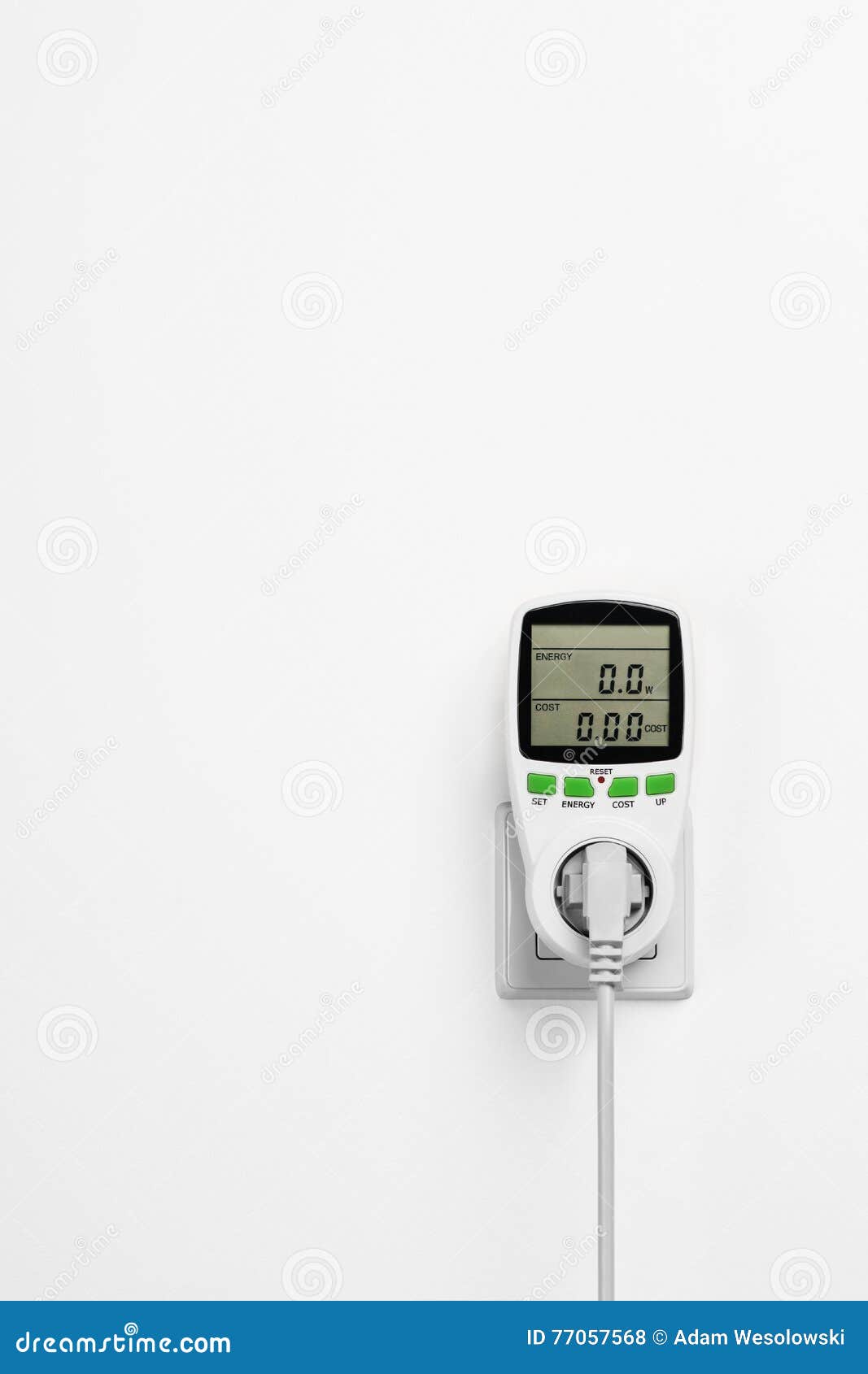 Electric Power Consumption Meter on White Wall. Stock Photo - Image of ...