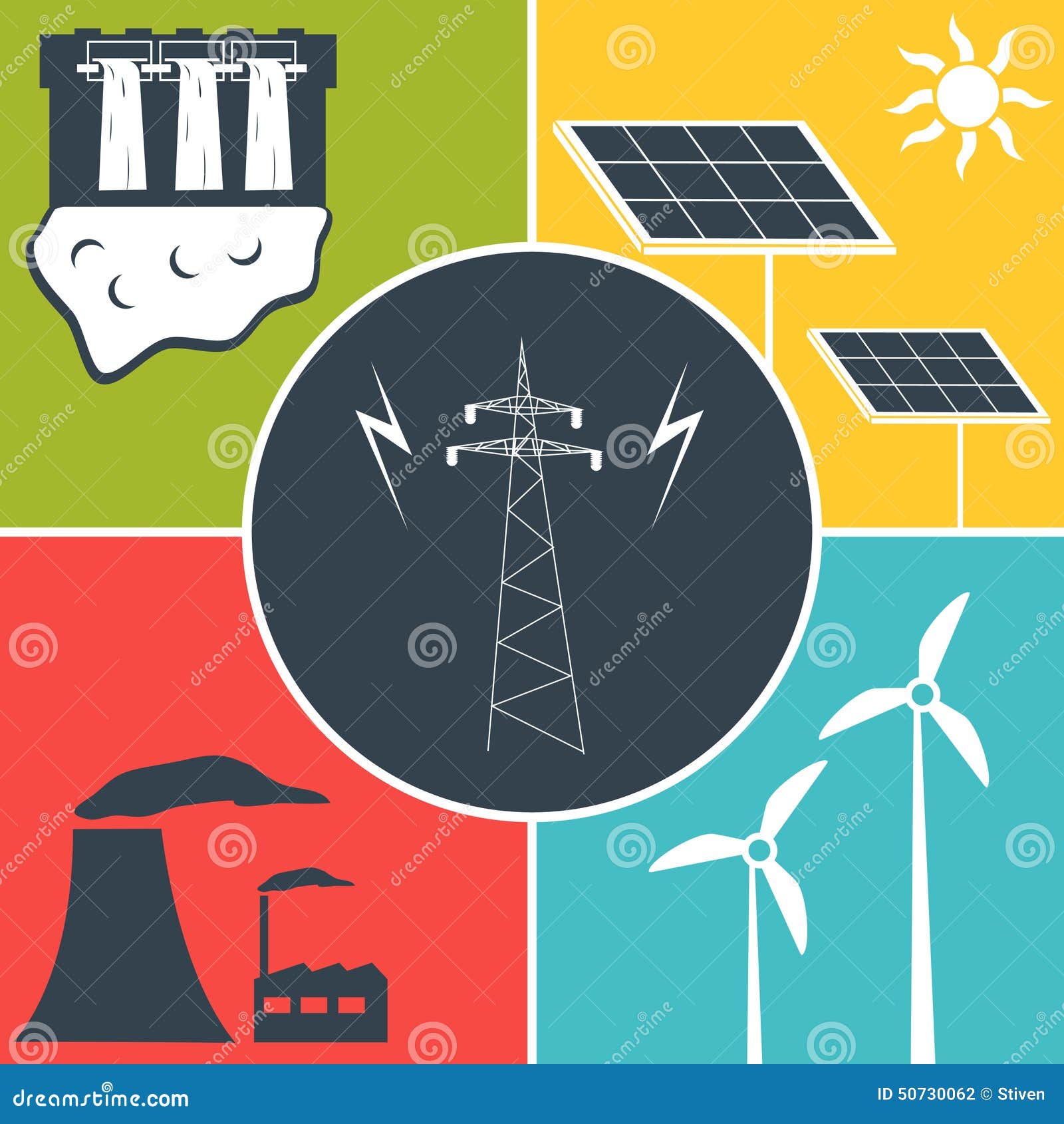 Electric power flat icons stock vector. Illustration of sign - 50730062